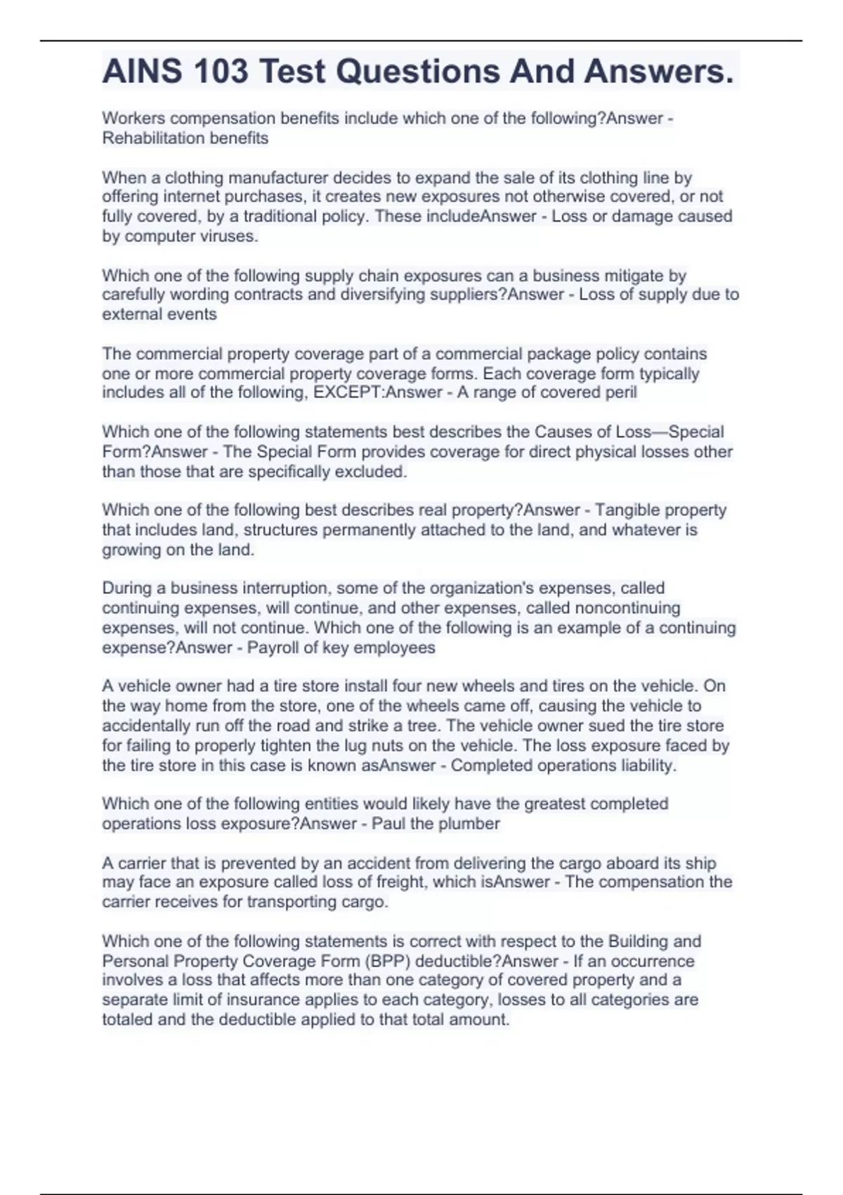 AINS 103 TEST QUESTIONS AND ANSWERS (ALREADY) PASSED!! - AINS 103 ...