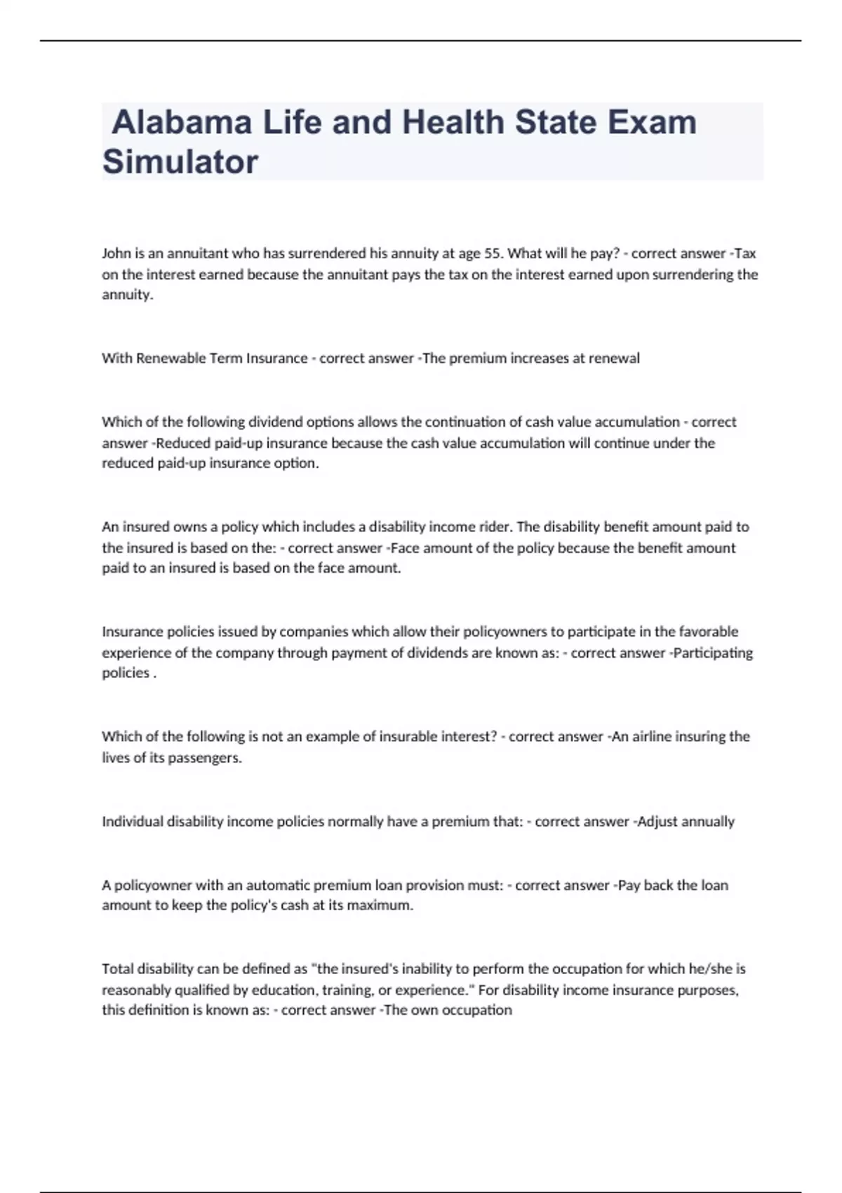 Alabama Life and Health State Exam Simulator 2023 - Alabama Life and ...