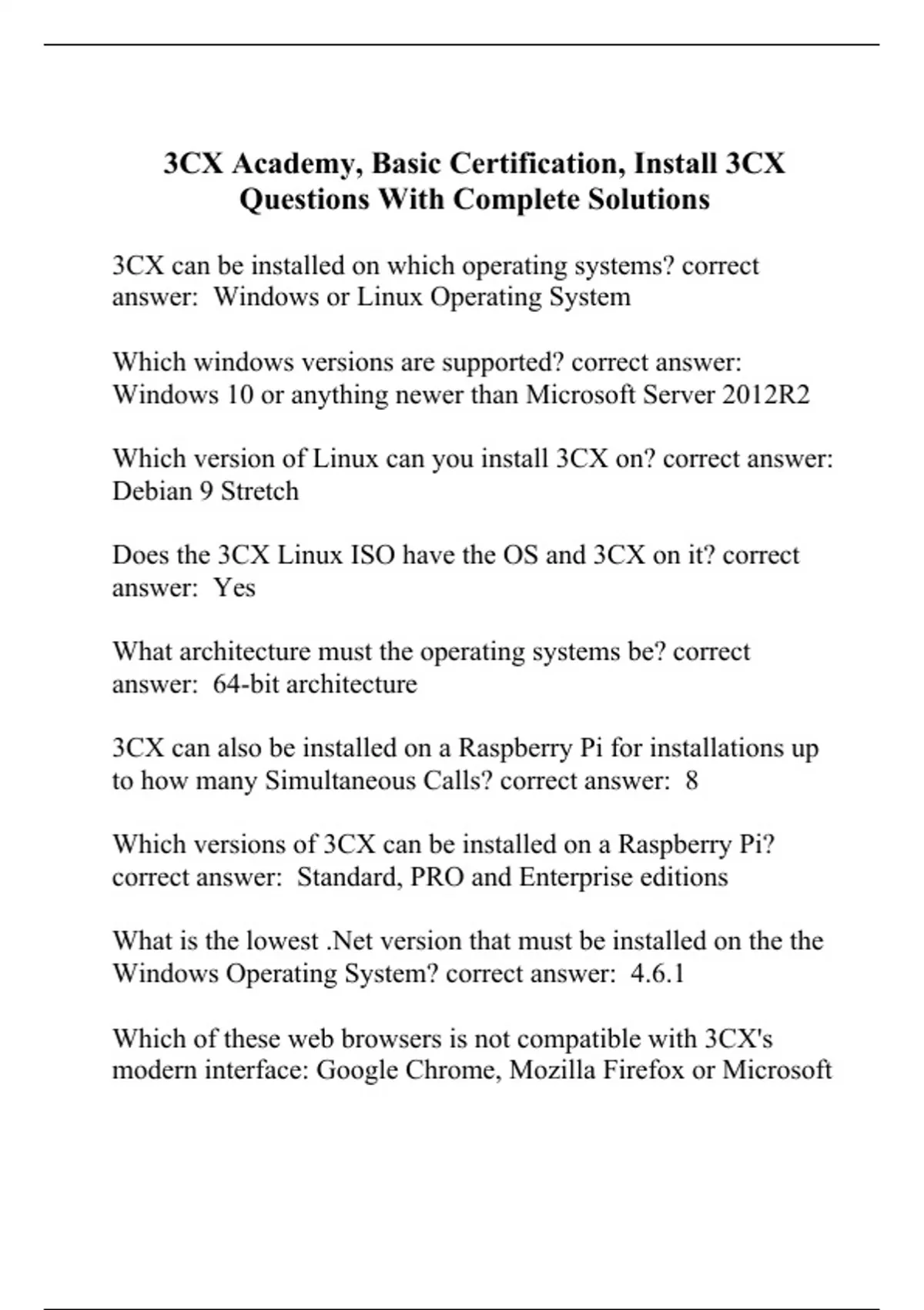 3CX Academy, Basic Certification, Install 3CX Questions With Complete ...