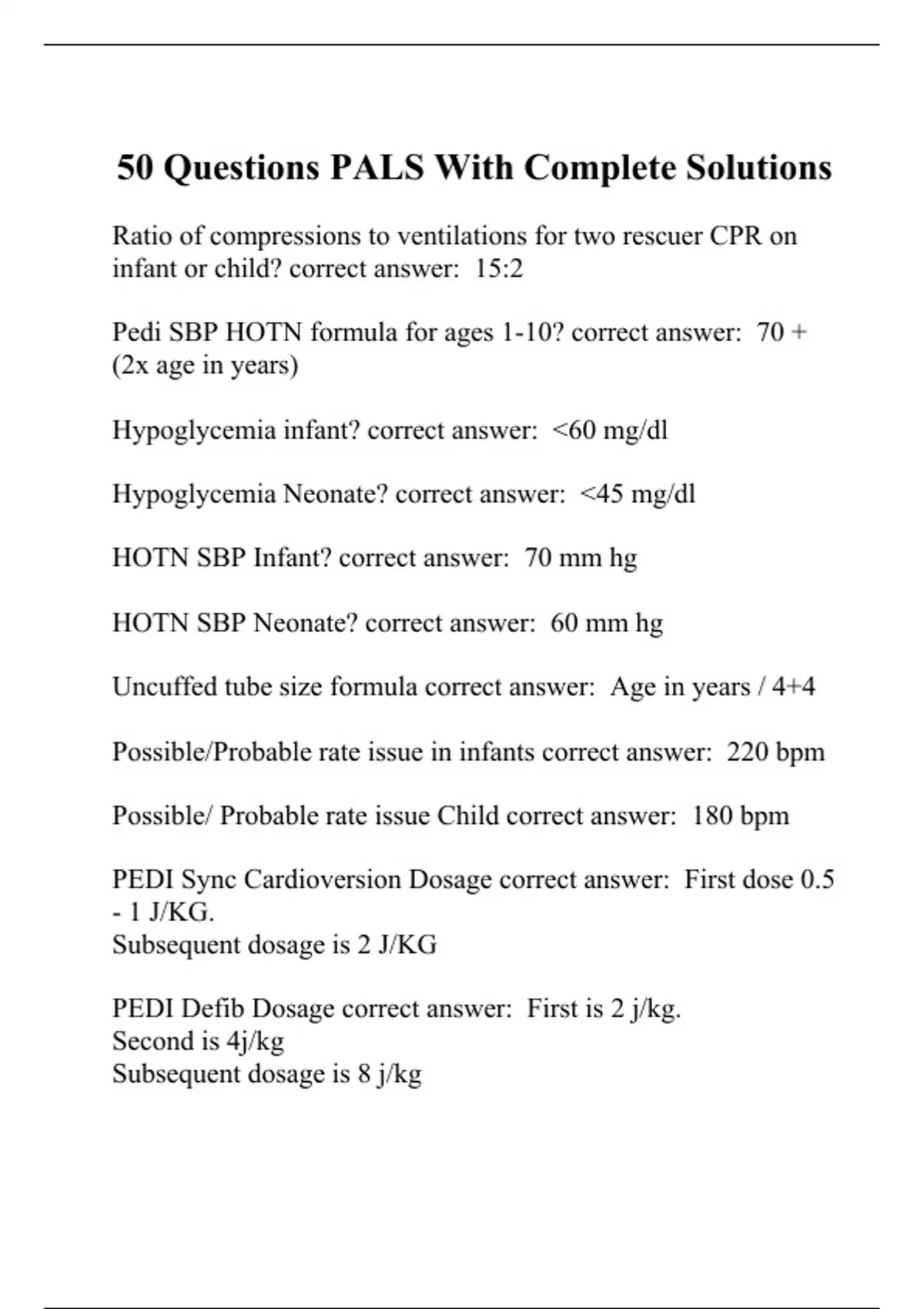 50 Questions PALS With Complete Solutions - Pals - Stuvia US