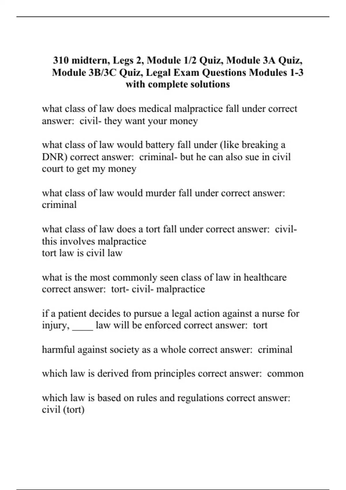 310 midtern, Legs 2, Module 1/2 Quiz, Module 3A Quiz, Module 3B/3C Quiz ...