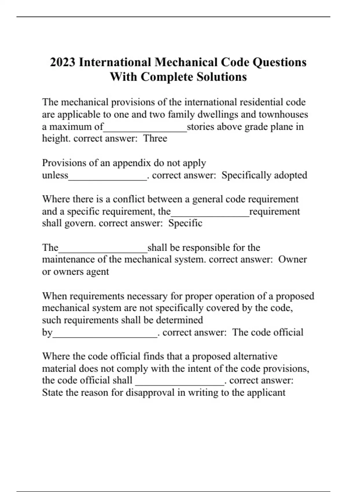2023 International Mechanical Code Questions With Complete Solutions ...