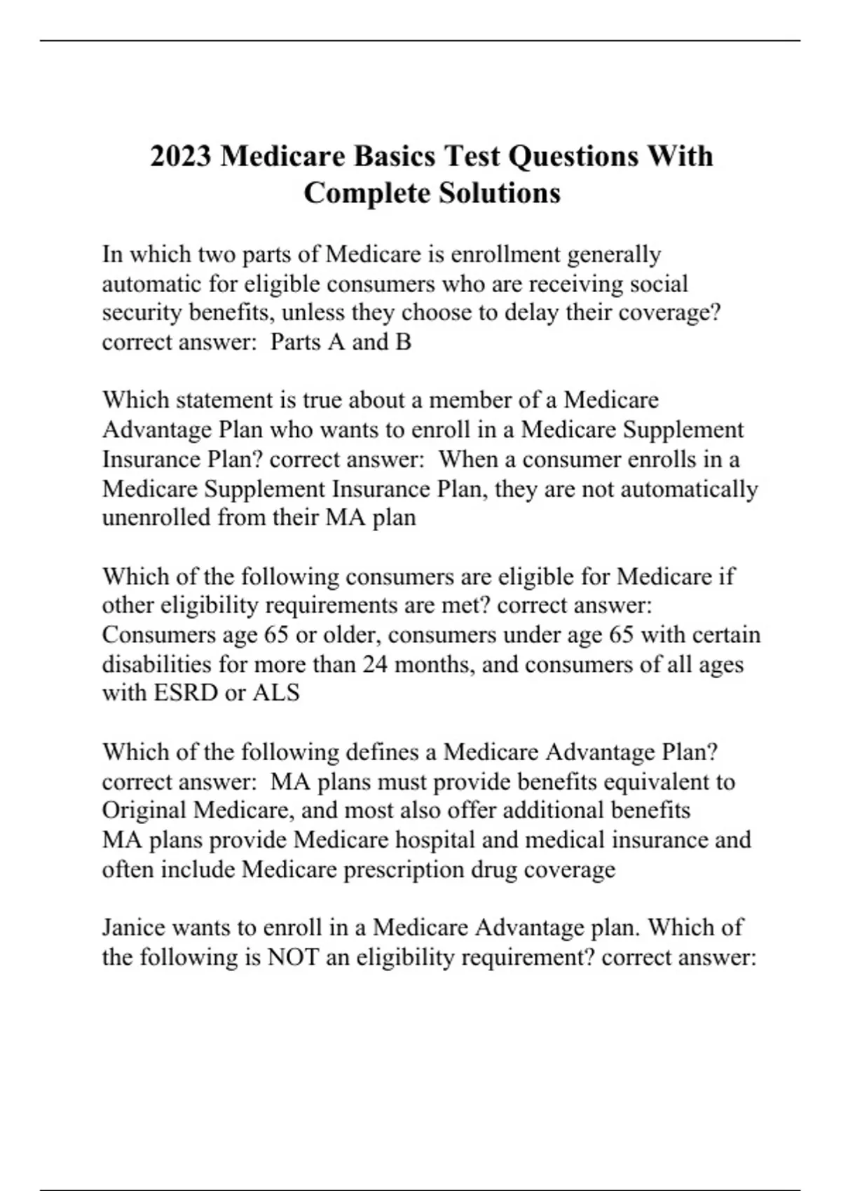 2023 Medicare Basics Test Questions With Complete Solutions - Medicare ...