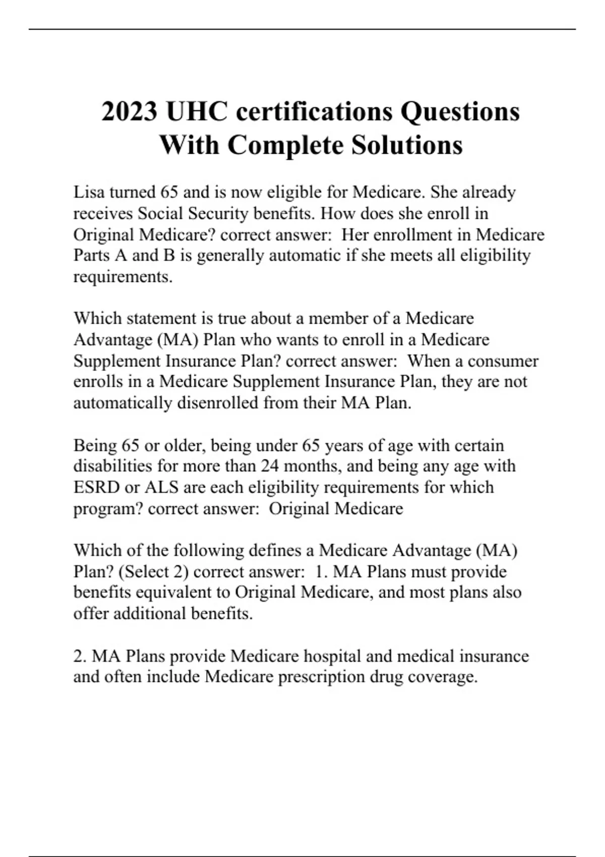 2023 UHC certifications Questions With Complete Solutions - UHC ...