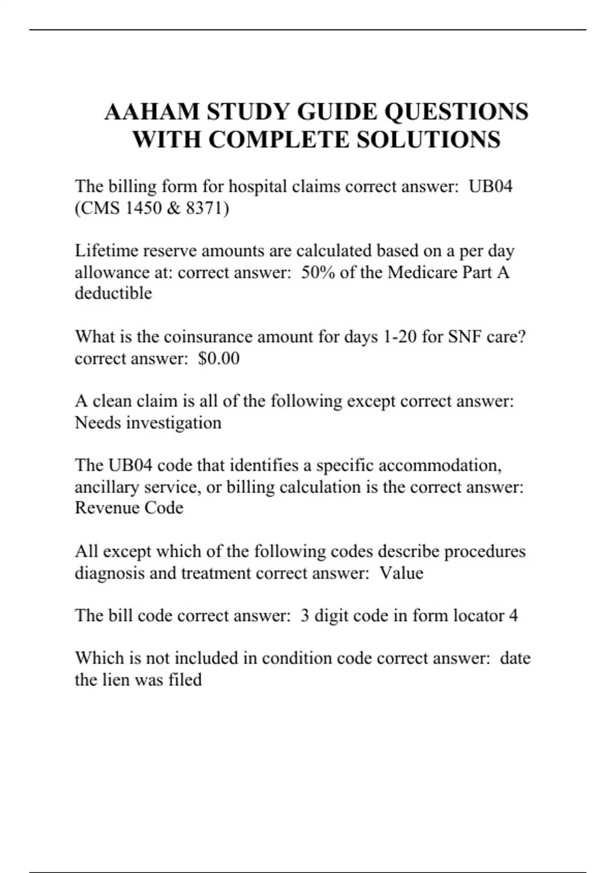 AAHAM STUDY GUIDE QUESTIONS WITH COMPLETE SOLUTIONS - AAHAM - Stuvia US