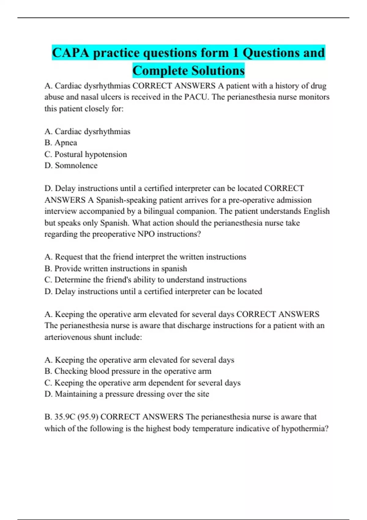 Capa Practice Questions Form 1 Questions And Complete Solutions Capa Certified Accounts