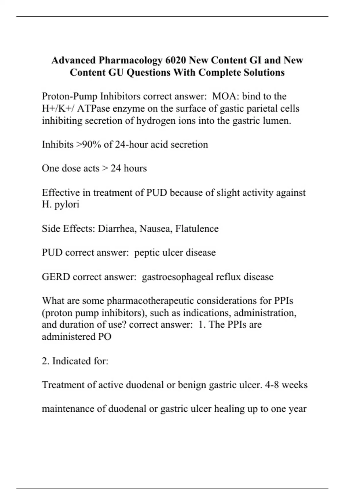 Advanced Pharmacology 6020 New Content GI and New Content GU Questions ...