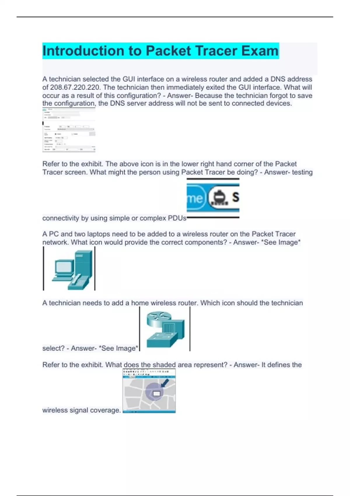 Introduction to Packet Tracer Exam - Introduction to Packet Tracer - Stuvia US
