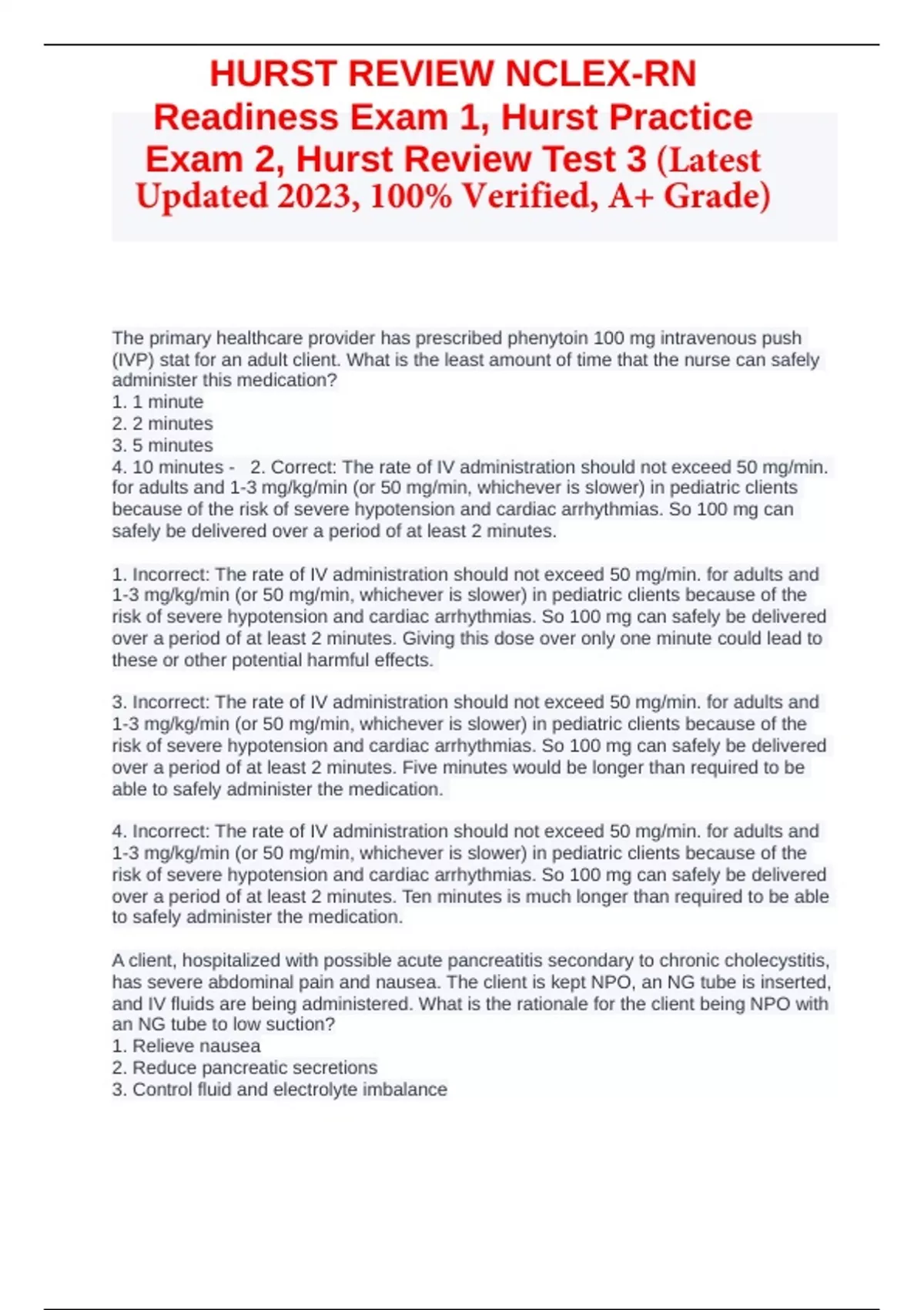 HURST REVIEW NCLEX-RN Readiness Exam 1, Hurst Practice Exam 2, Hurst ...