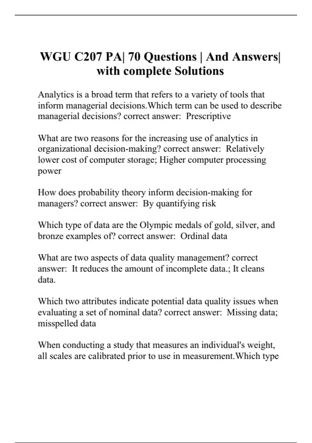 WGU C207 PA| 70 Questions | And Answers| with complete Solutions - WGU ...