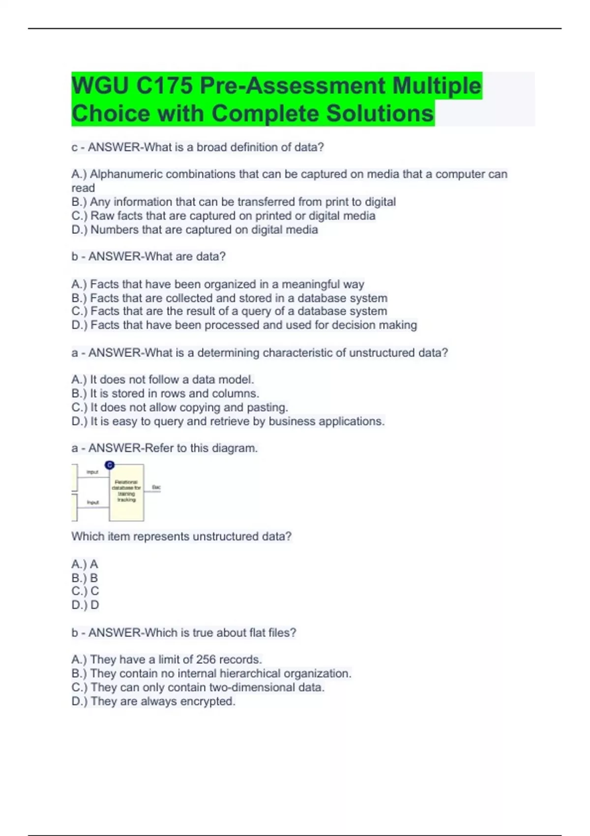 WGU C175 Pre-Assessment Multiple Choice with Complete Solutions - WGU ...