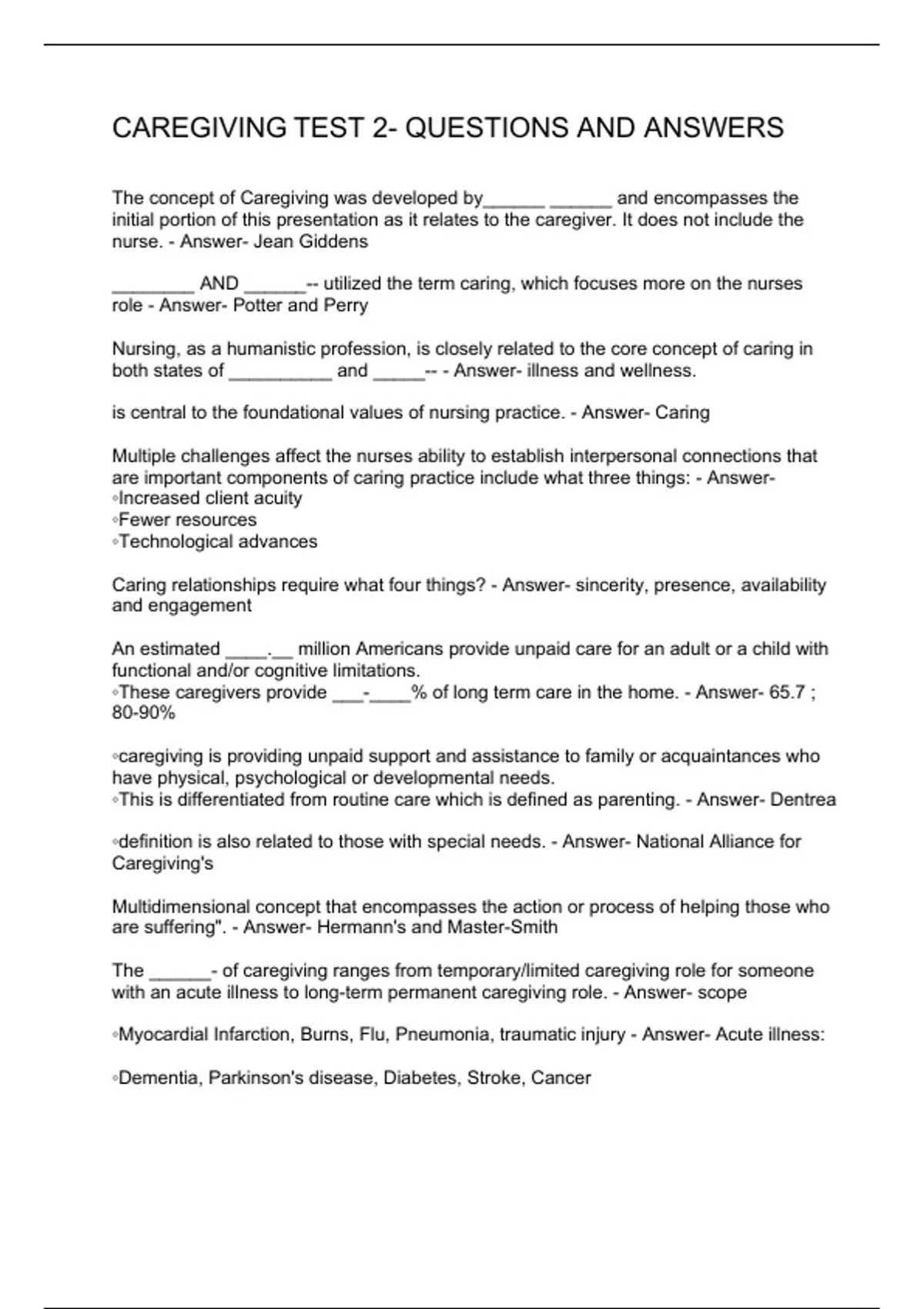 CAREGIVING TEST 2- QUESTIONS AND ANSWERS - CAREGIVING - Stuvia US