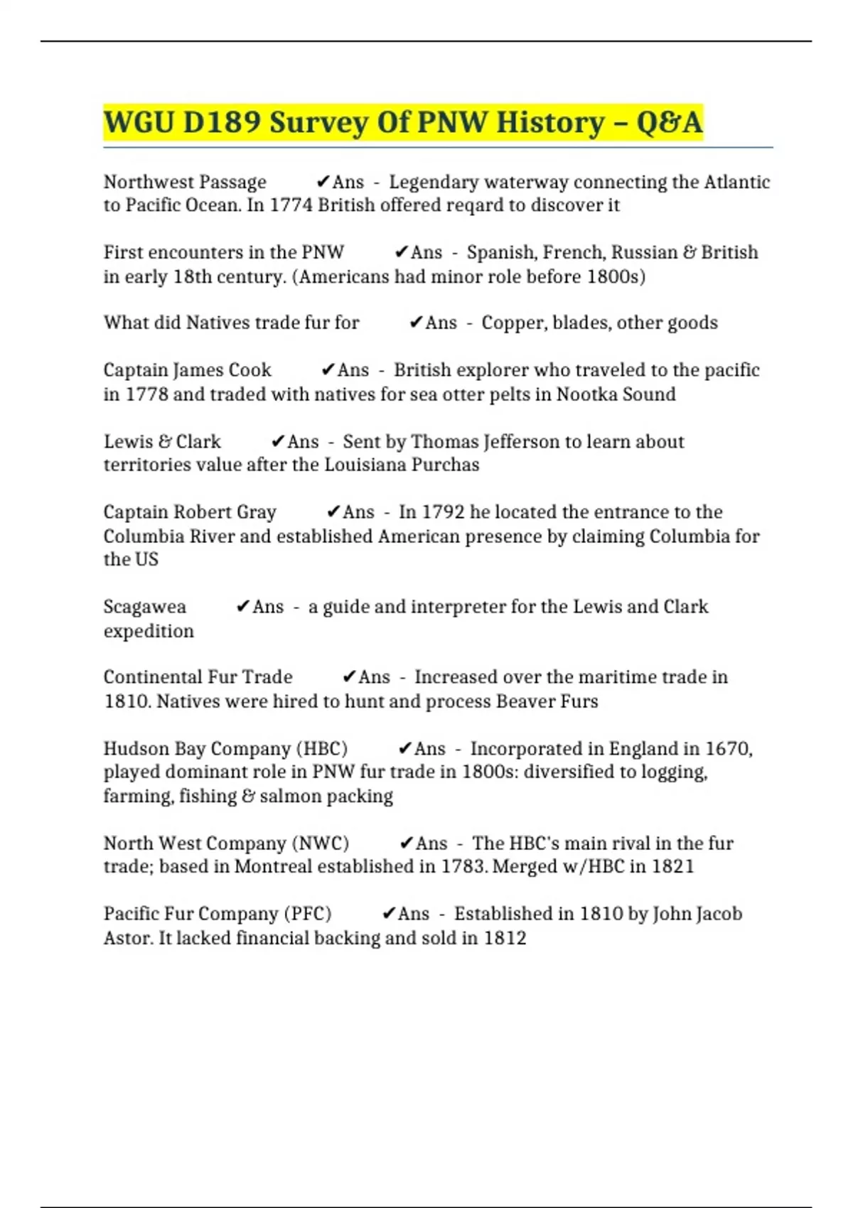 WGU D189 Survey Of PNW History – Q&A - WGU D189 Survey Of PNW History – Q&A - Stuvia US
