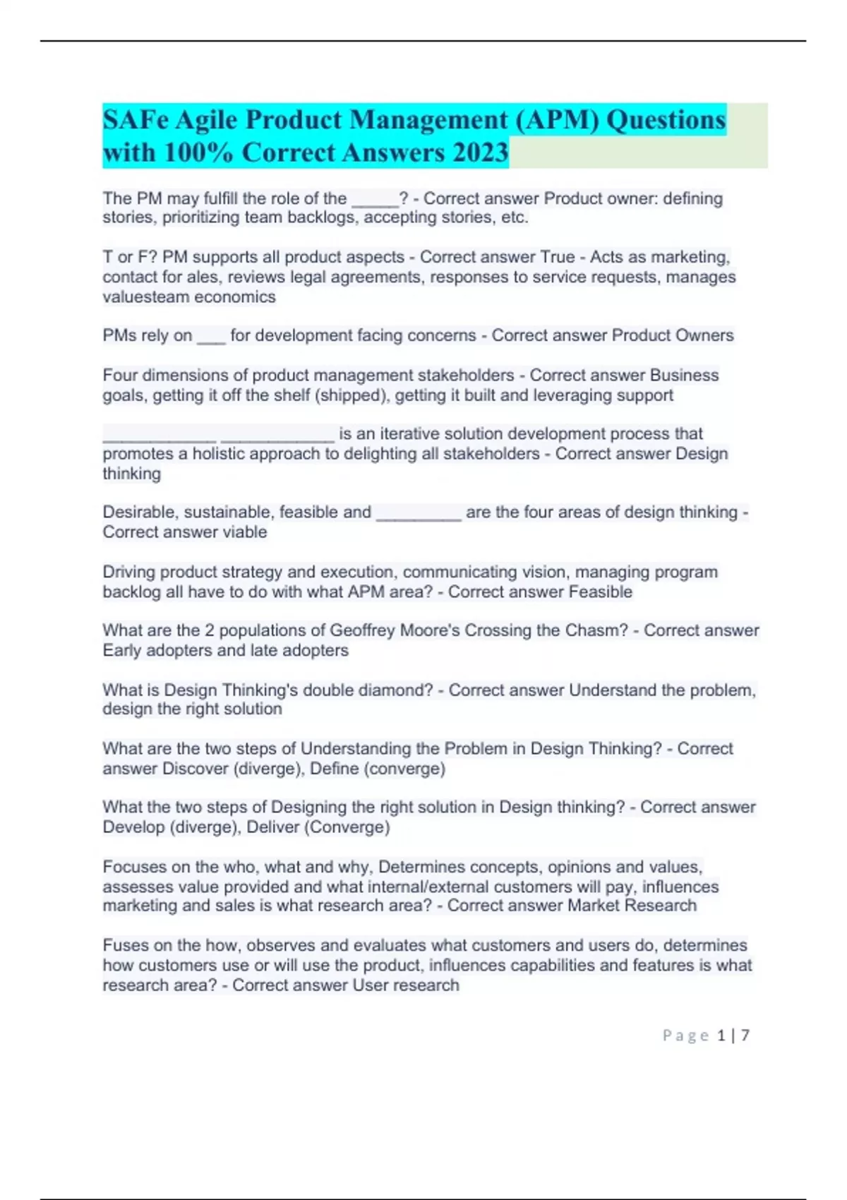 SAFe Agile Product Management (APM) Questions with 100% Correct Answers ...