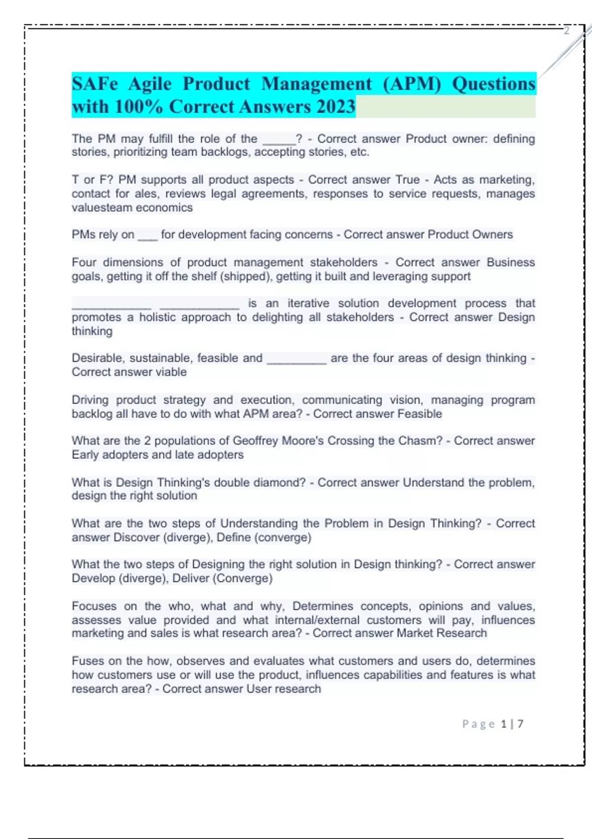 SAFe Agile Product Management (APM) Questions with 100% Correct Answers ...