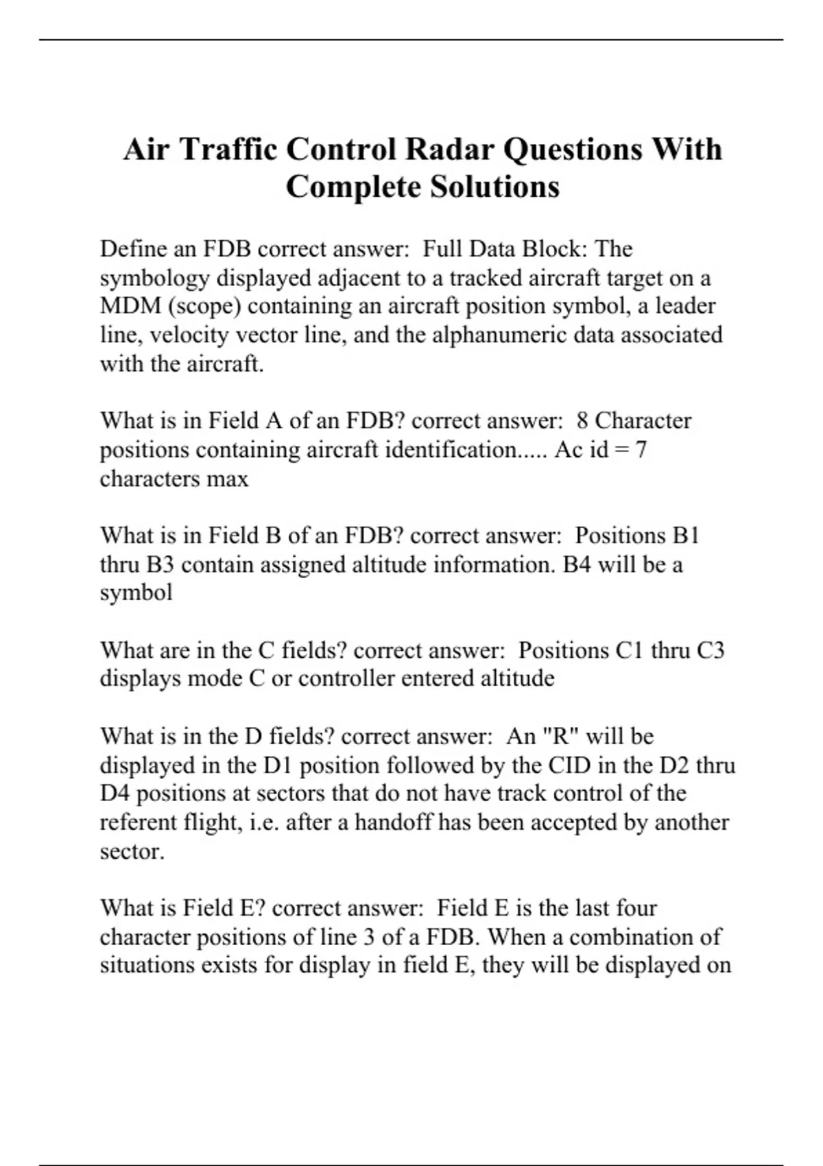 Air Traffic Control Radar Questions With Complete Solutions - ATC ...