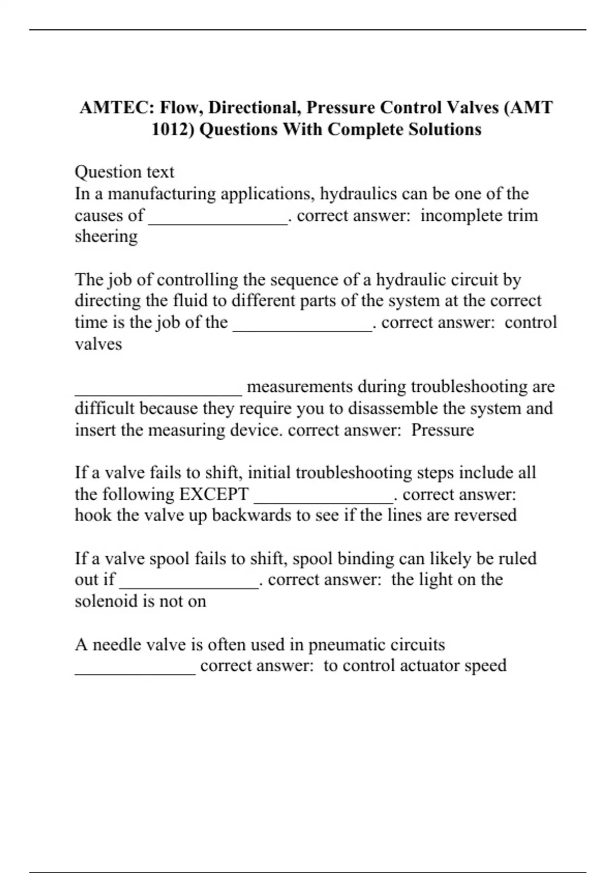 AMTEC: Flow, Directional, Pressure Control Valves (AMT 1012) Questions ...