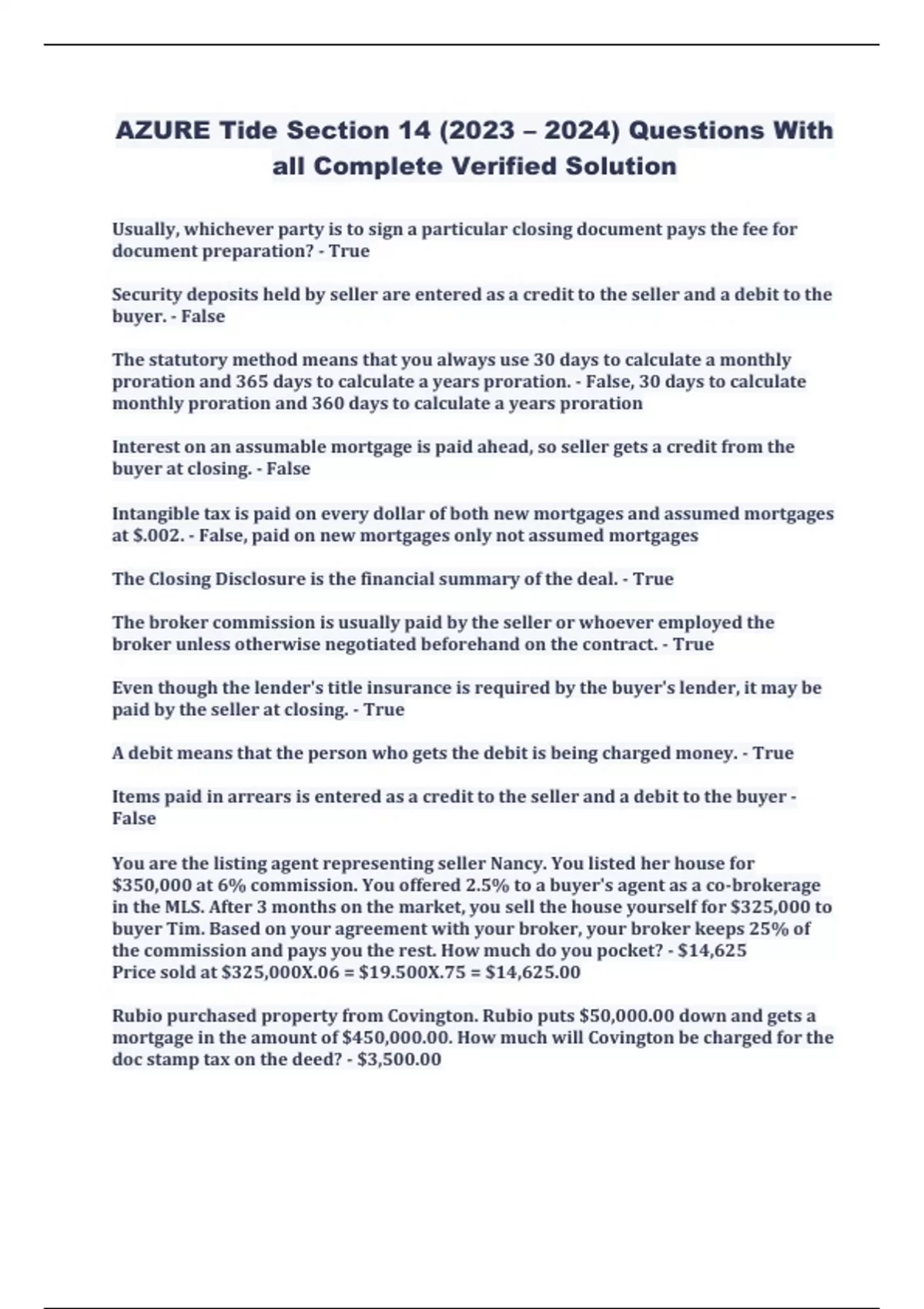 AZURE Tide Section 14 (2023 – 2024) Questions With all Complete ...