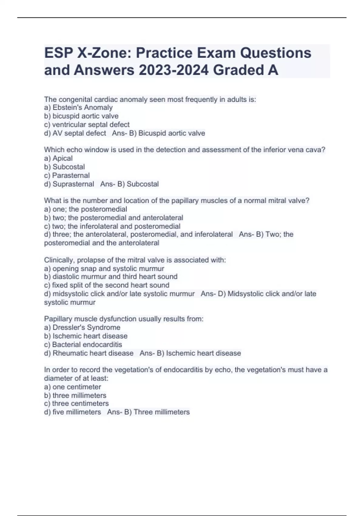 ESP X-Zone: Practice Exam Questions and Answers Graded A - ESP X-Zone ...