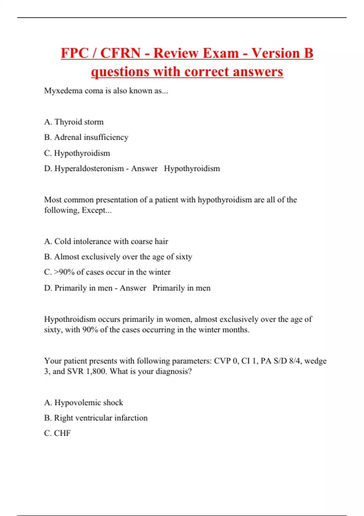 FPC / CFRN - Review Exam - Version B questions with correct answers ...