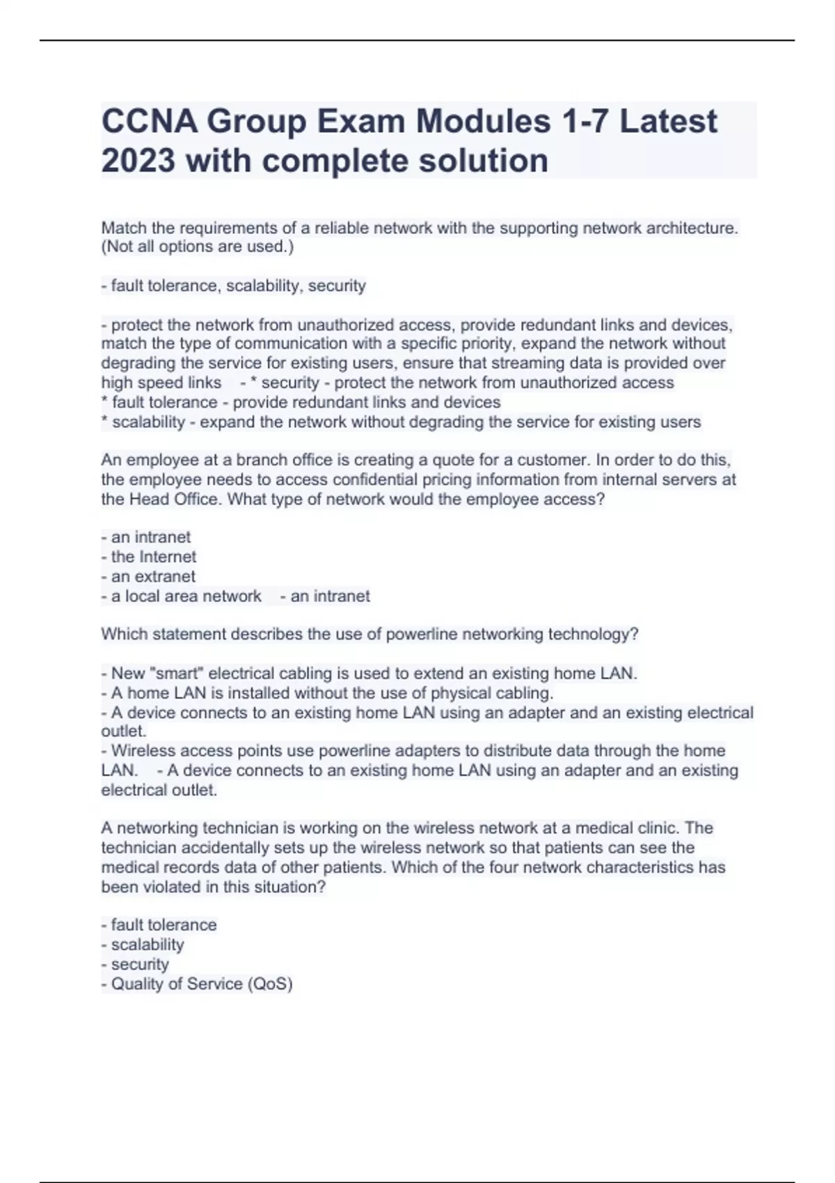 CCNA Group Exam Modules 1-7 Latest 2023 with complete solution - CCNA ...