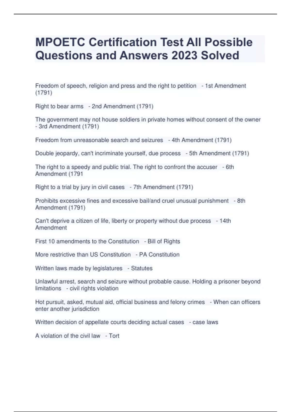 MPOETC 2023 BUNDLED Practice Questions and Answers with (100% Solutions ...