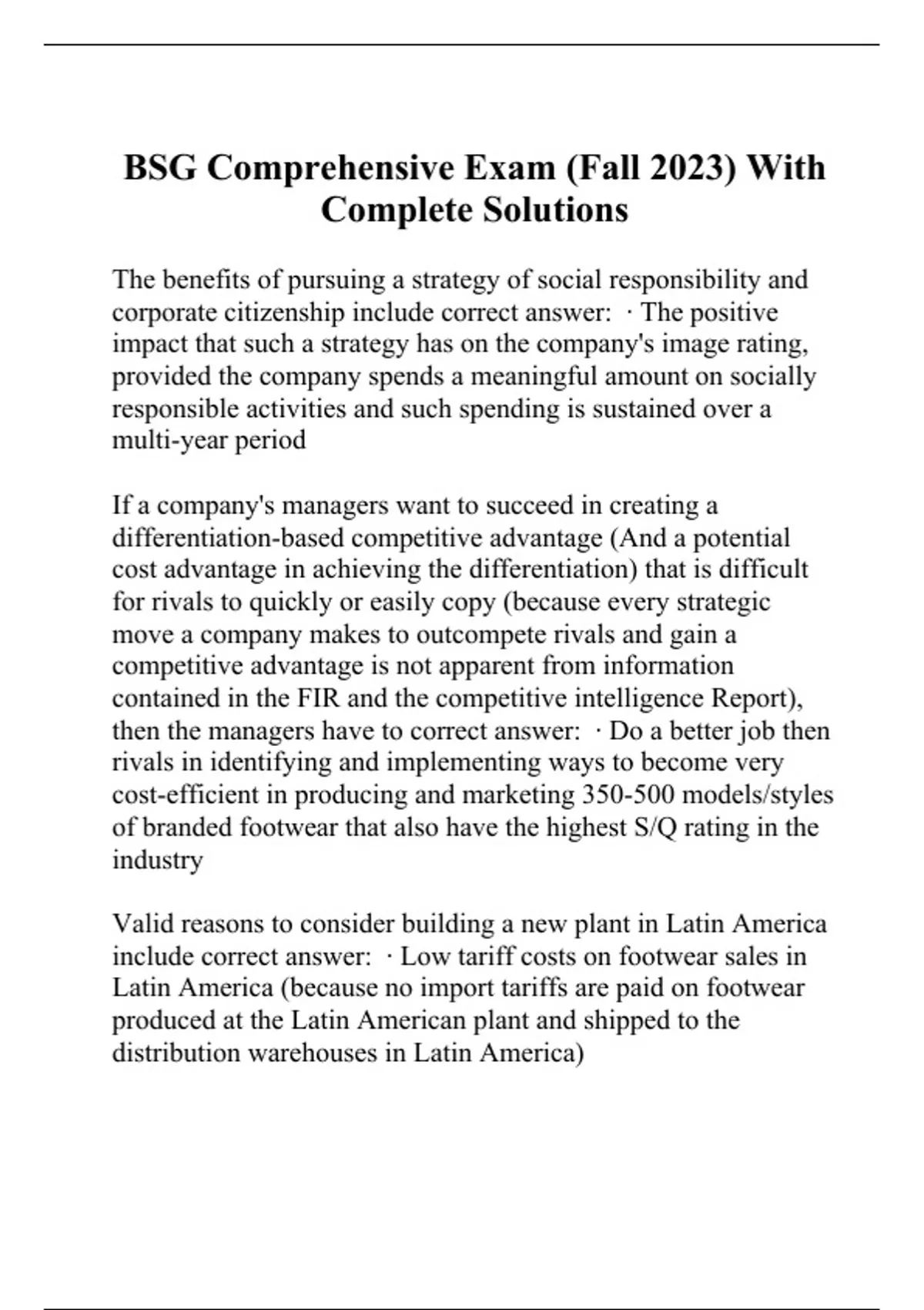 BSG Comprehensive Exam (Fall 2023) With Complete Solutions - BSG ...