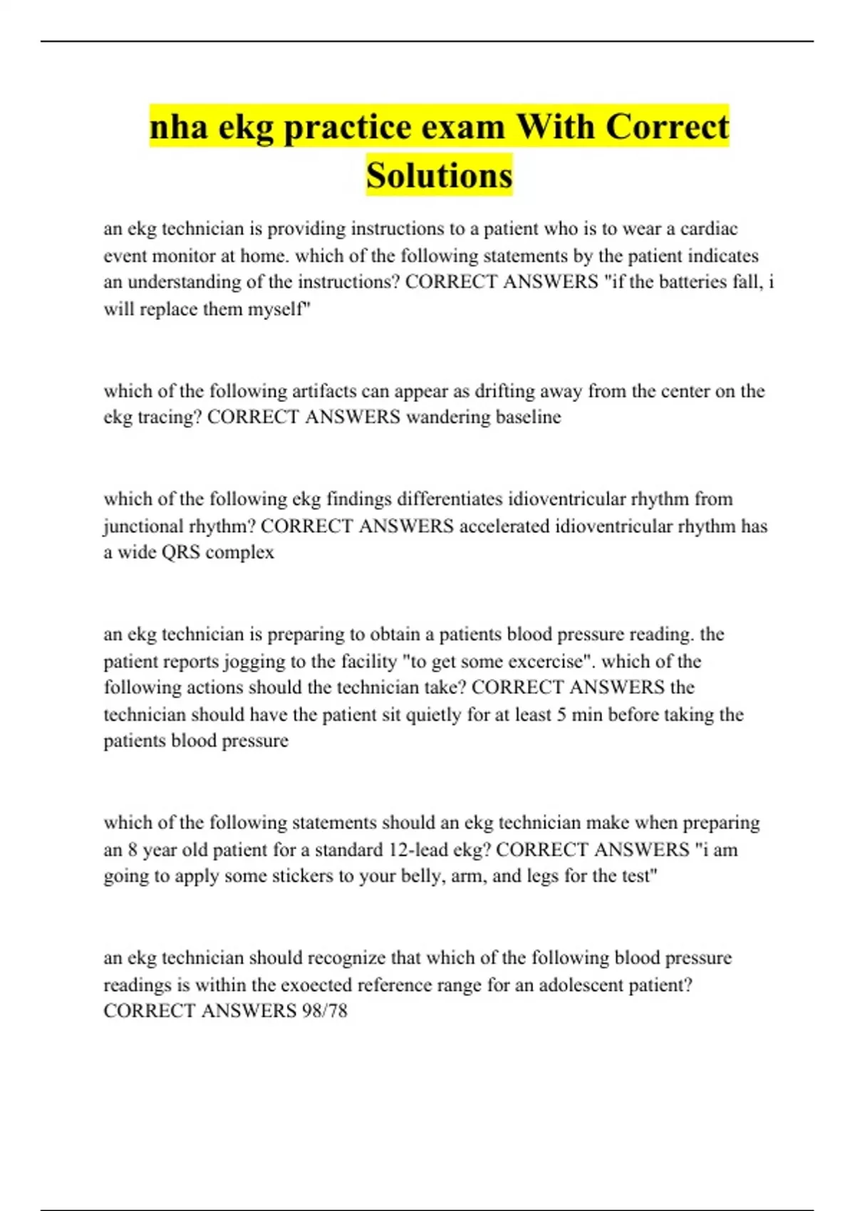 nha ekg practice exam With Correct Solutions - NHA EKG - Stuvia US