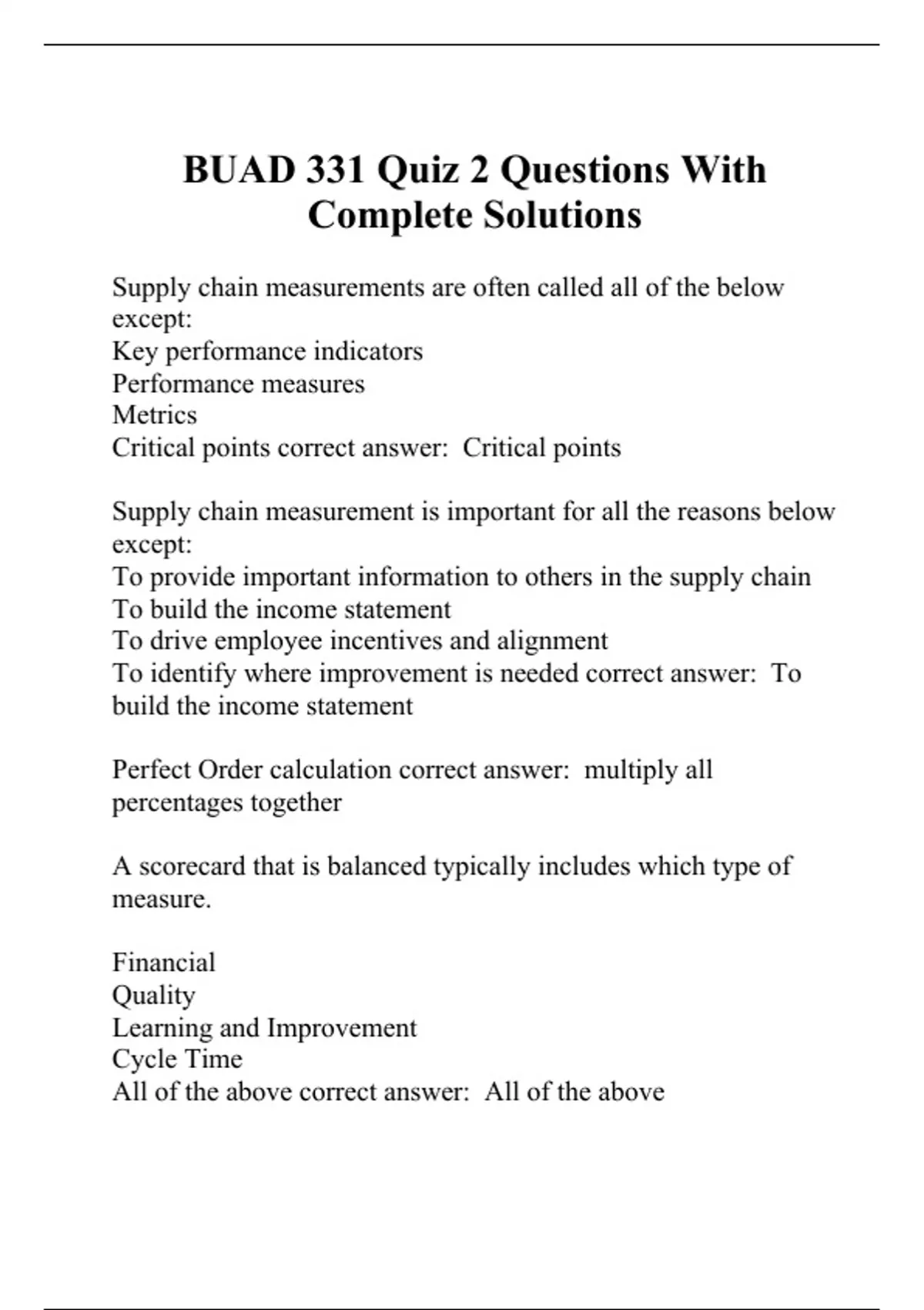 Buad 331 Quiz 2 Questions With Complete Solutions Buad 331 Stuvia Us