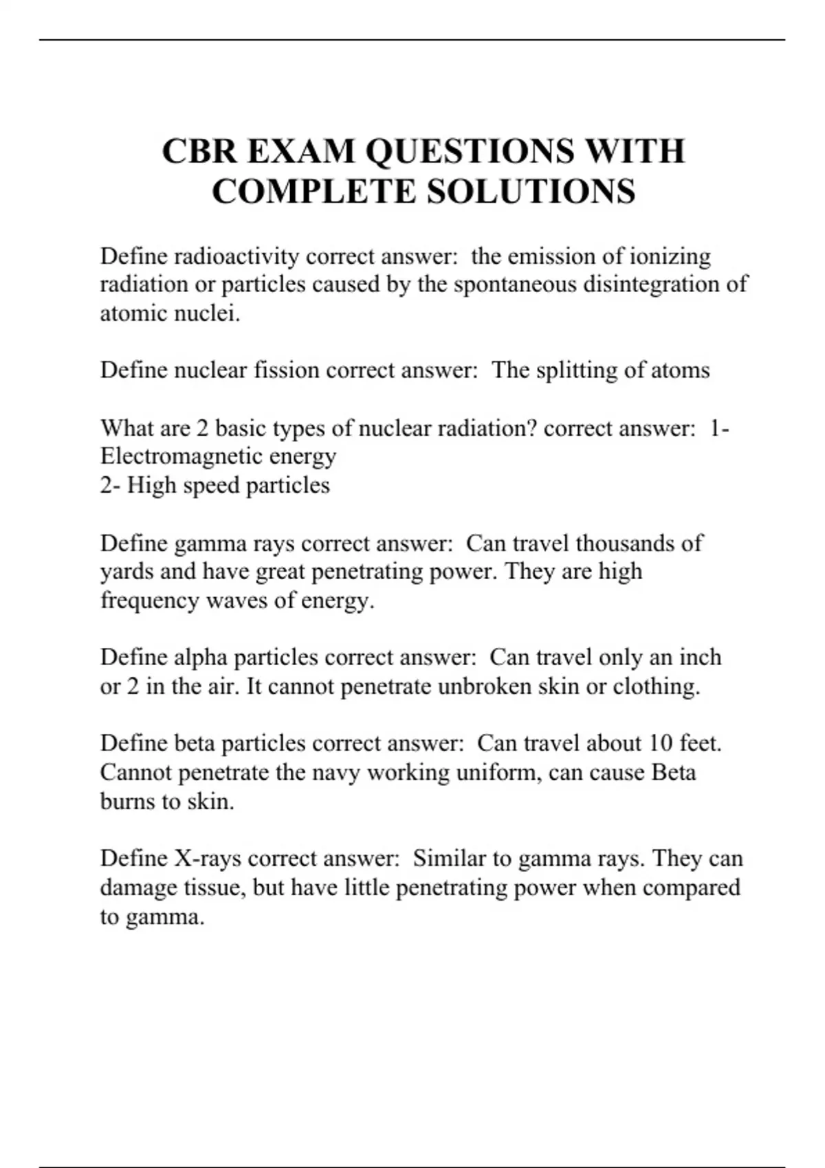 CBR EXAM QUESTIONS WITH COMPLETE SOLUTIONS - Cbr - Stuvia US