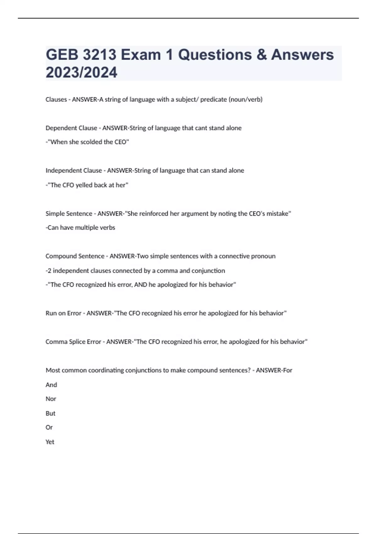 GEB 3213 Exam 1 Questions & Answers 2023/2024 - GEB 3213 - Stuvia US