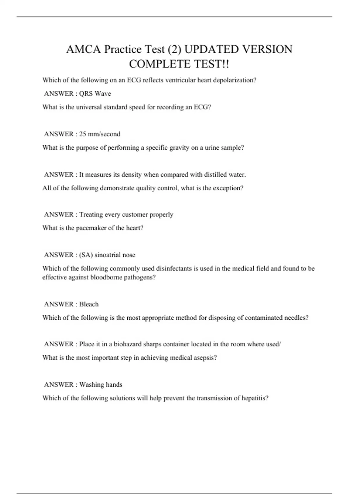 AMCA Practice Test (2) UPDATED VERSION COMPLETE TEST!! - AMCA - Stuvia US