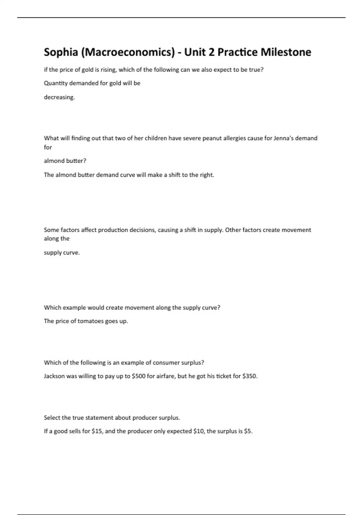 Sophia (Macroeconomics) - Unit 2 Practice Milestone Questions with 100% ...