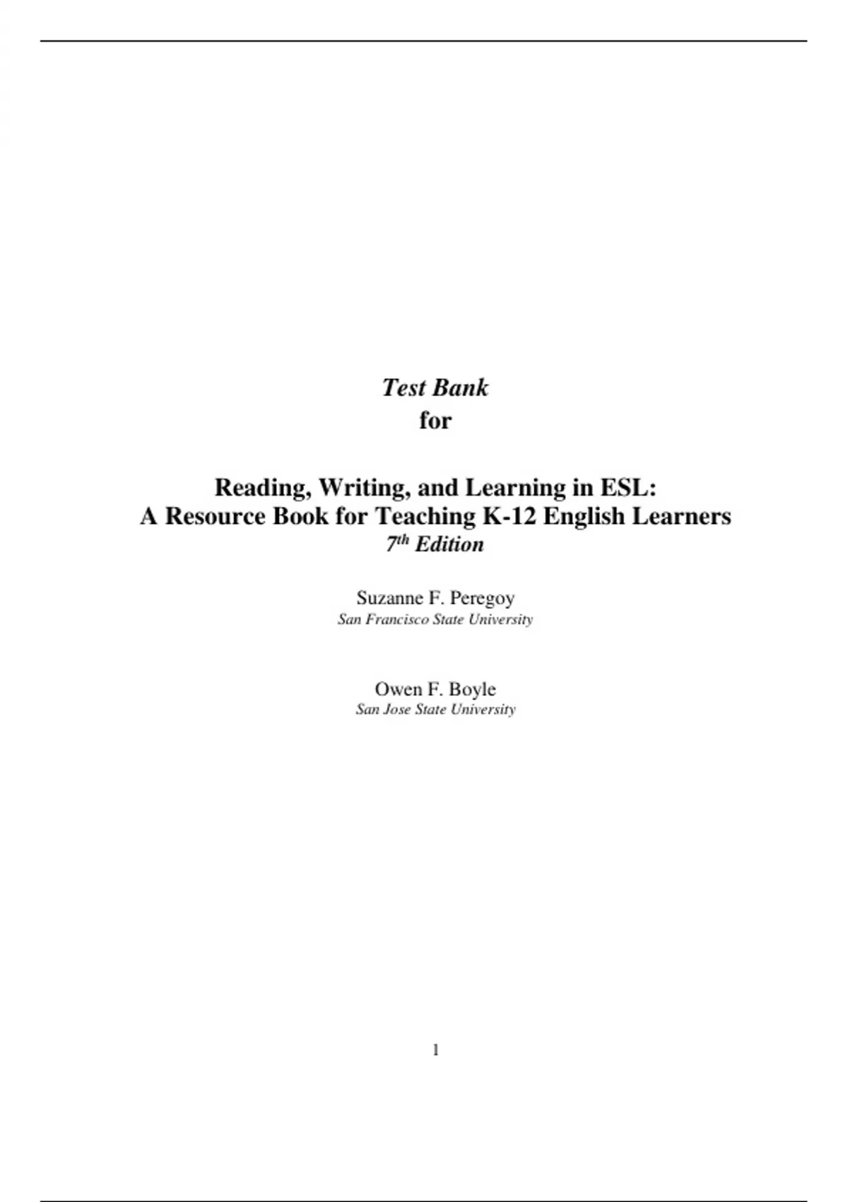 Test Bank For Reading, Writing and Learning in ESL: A Resource Book for ...