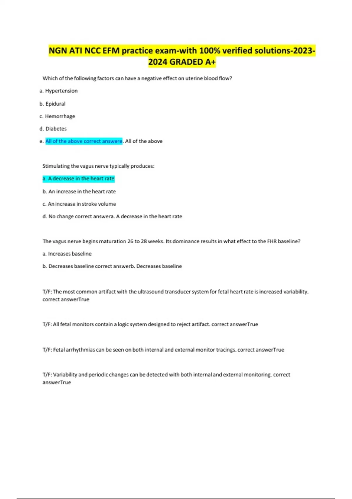 NGN ATI NCC EFM practice exam-with 100% verified solutions- GRADED A+ ...