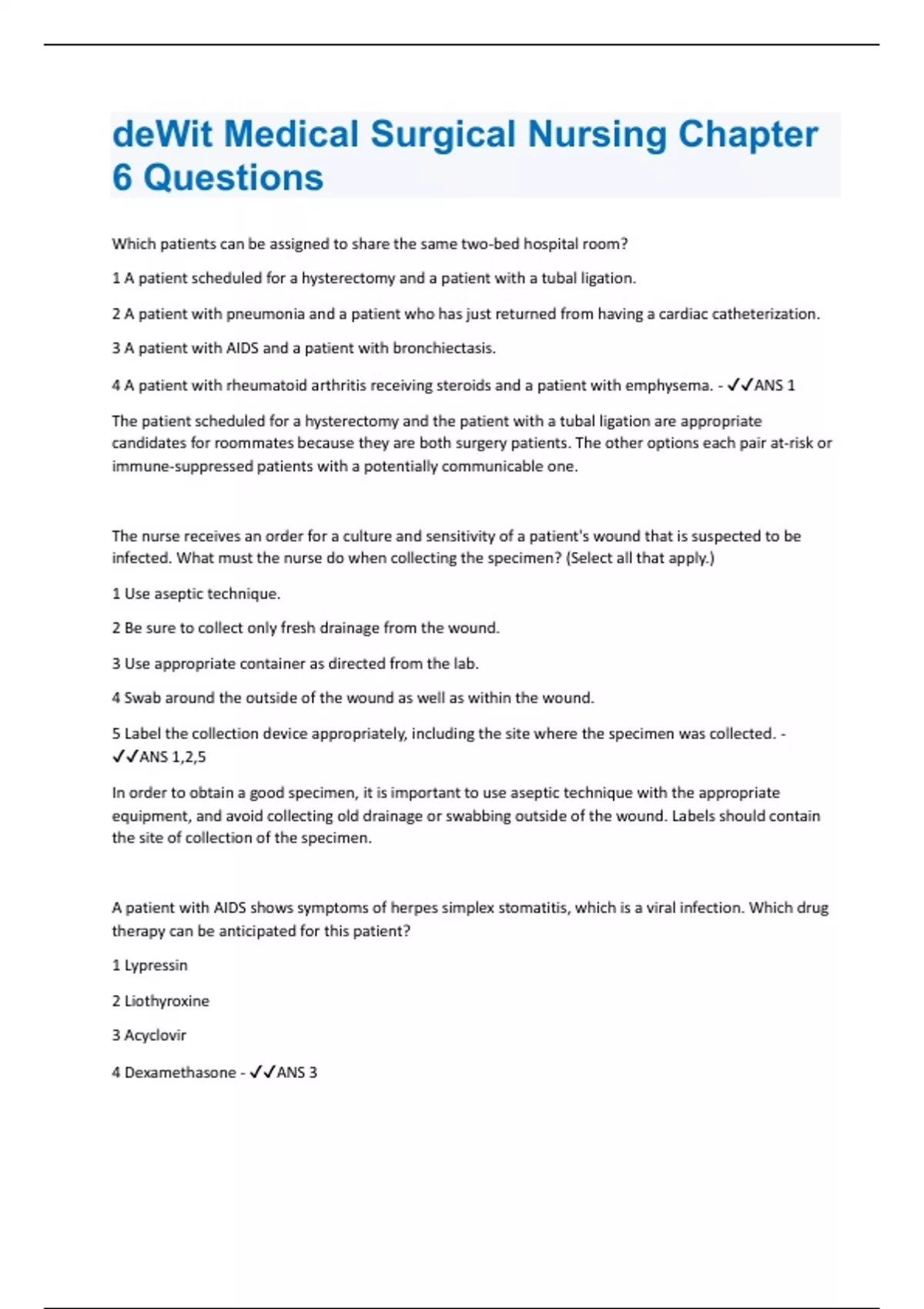 deWit Medical Surgical Nursing Chapter 6 Questions | Questions and ...