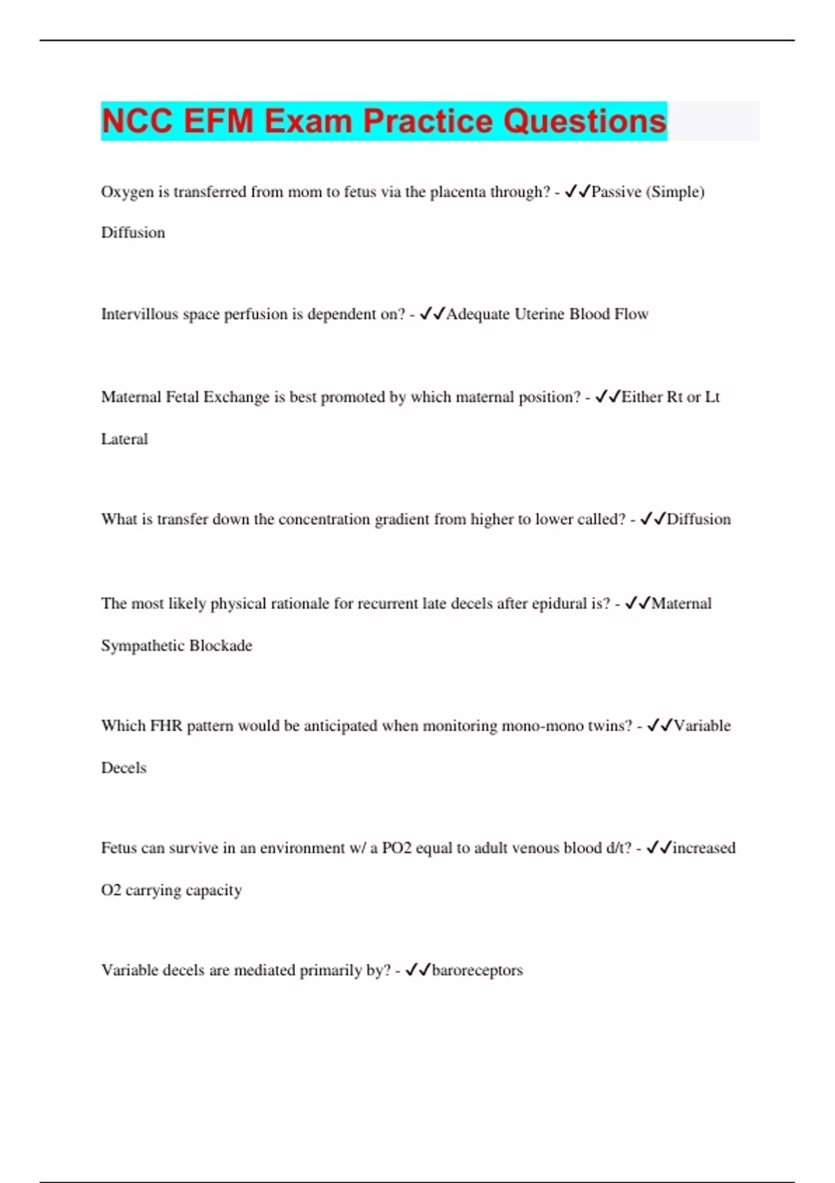 NCC EFM Exam Practice Questions | 53 Questions with 100% Correct ...