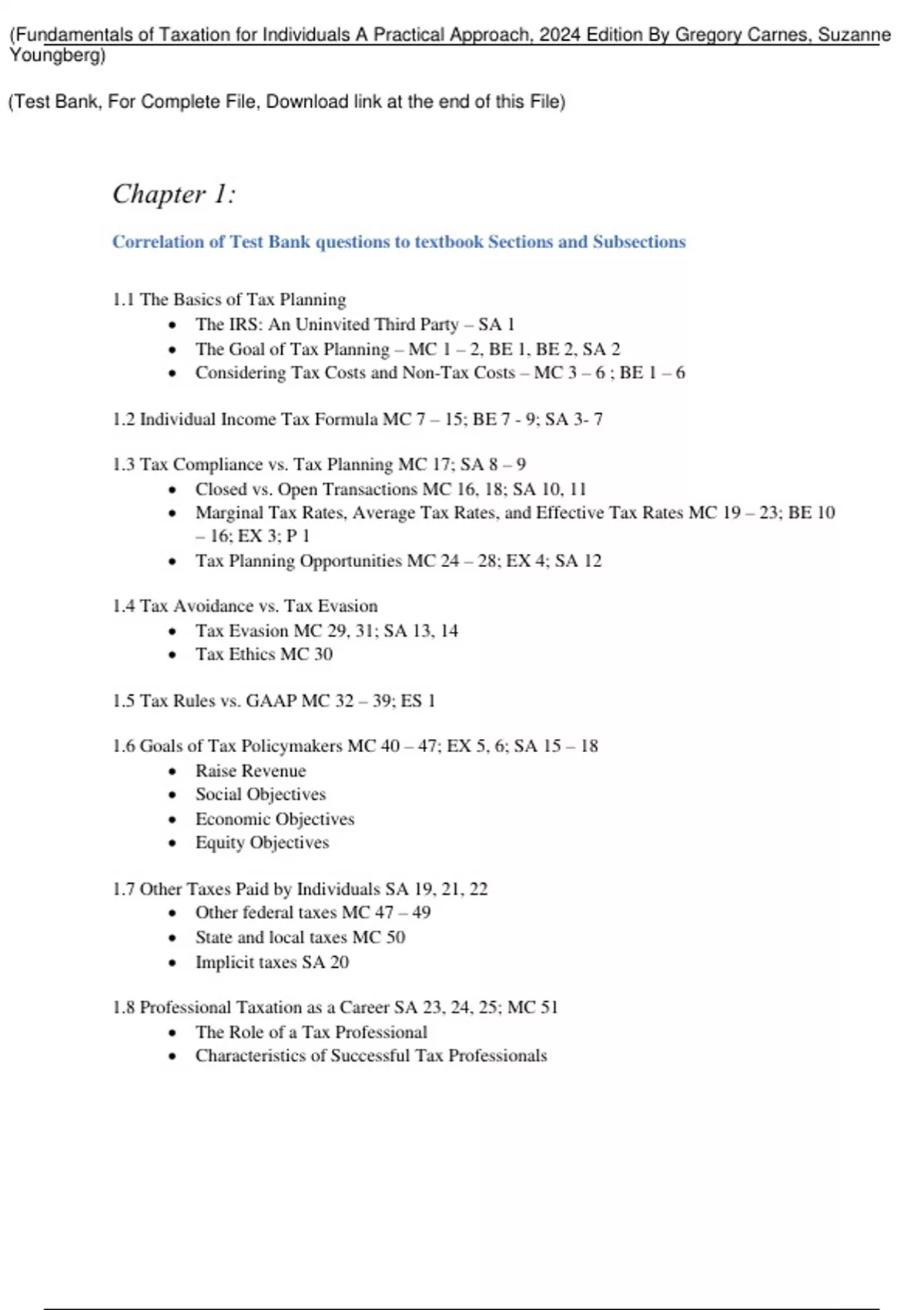 Test Bank For Fundamentals of Taxation for Individuals A Practical ...