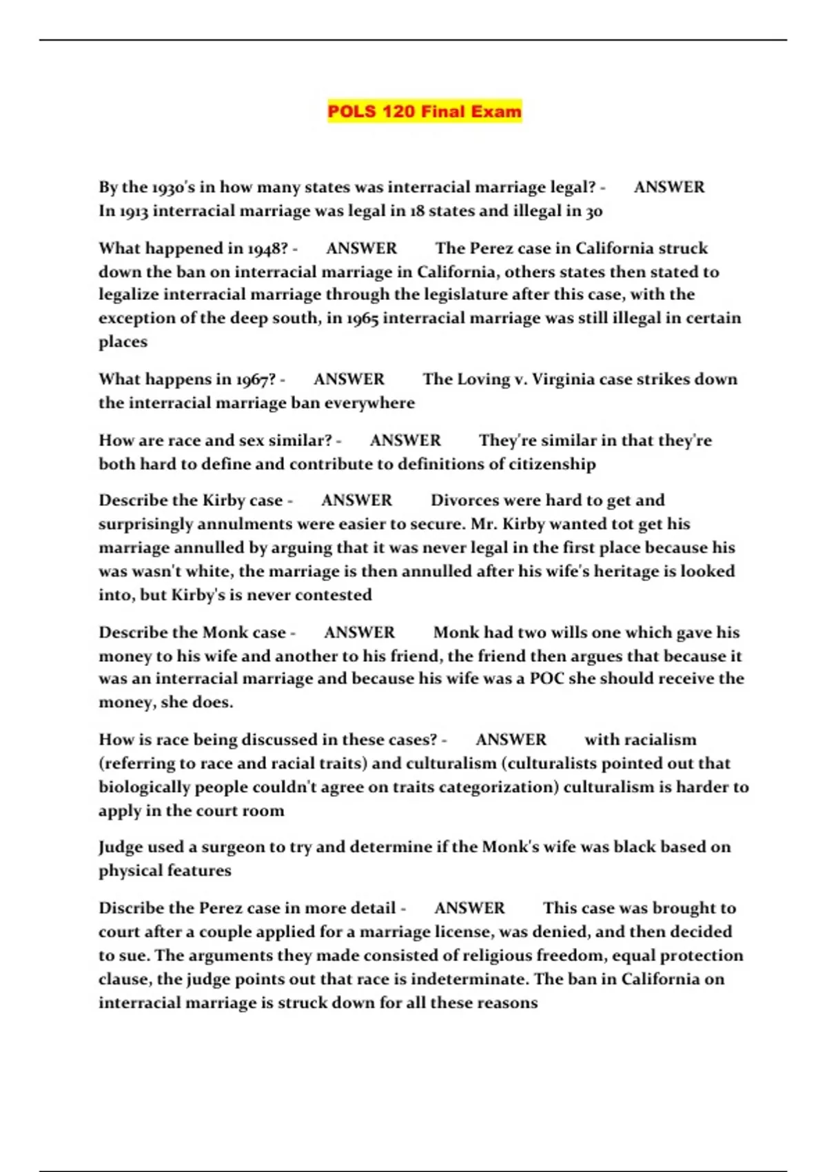 POLS 120 Final Exam - POLS 120 - Stuvia US