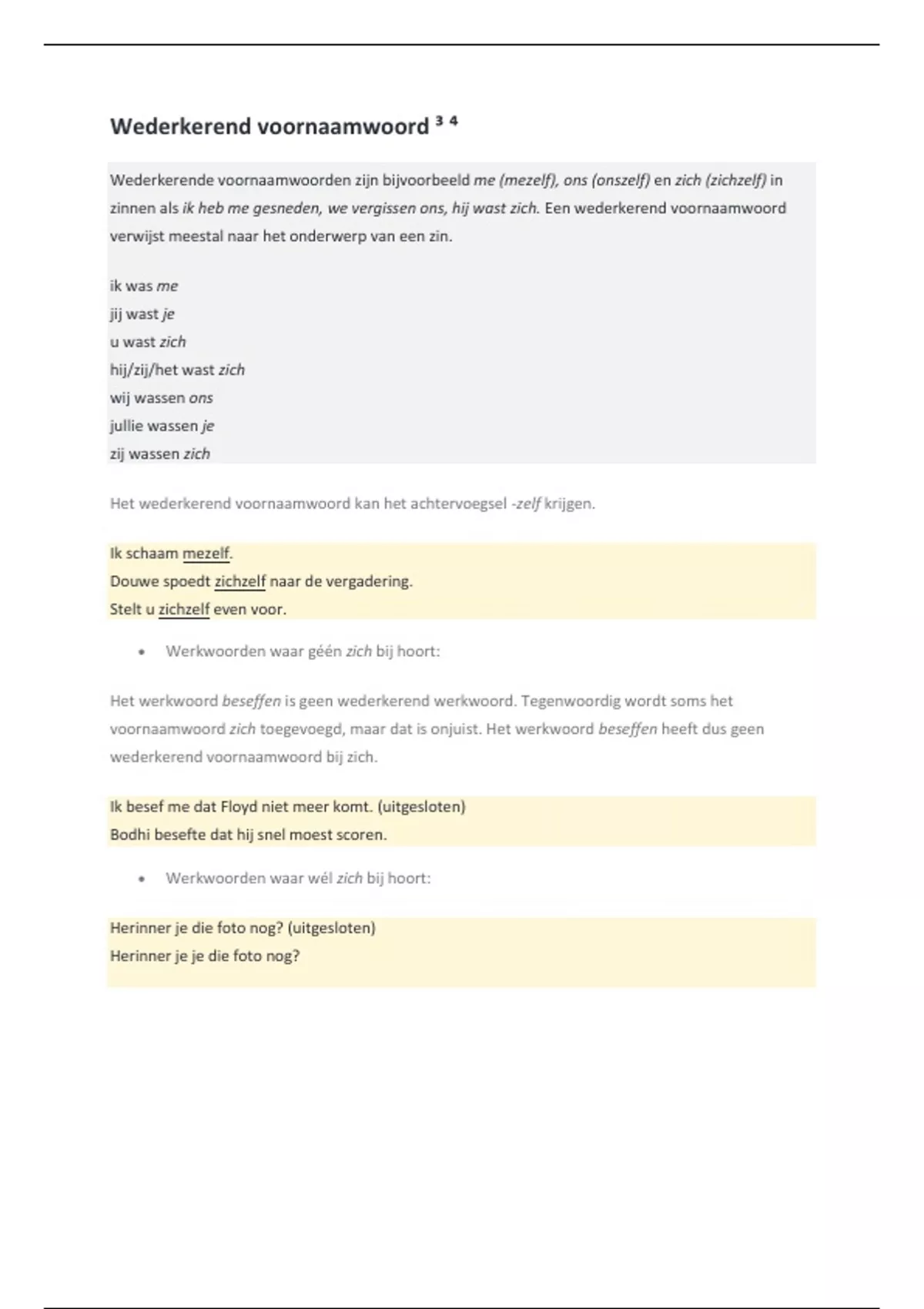 Samenvatting Wederkerend voornaamwoord (Hogeschooltaal Nederlands ...