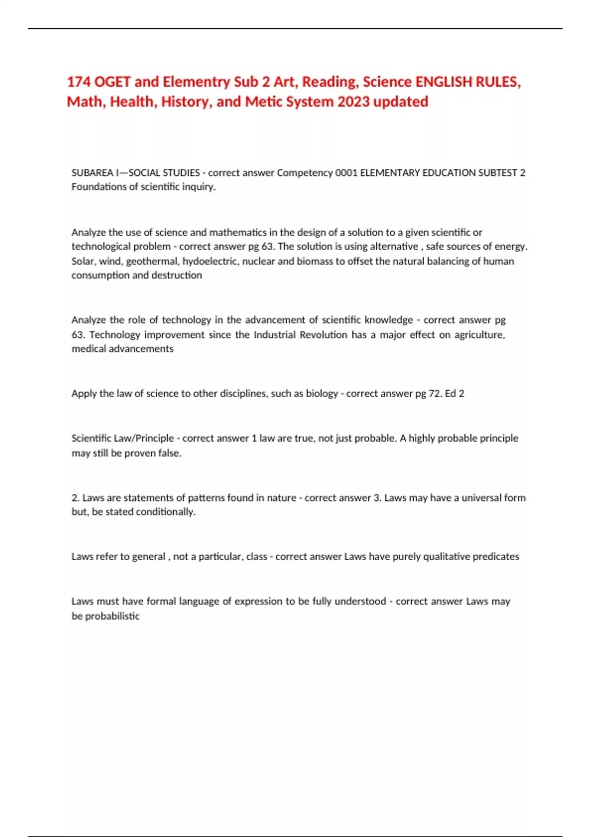 174 OGET and Elementry Sub 2 Art, Reading, Science ENGLISH RULES, Math, Health, History, and ...