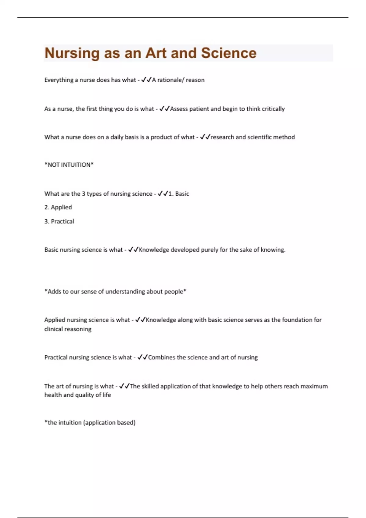 Nursing as an Art and Science| Questions and Answers with complete ...