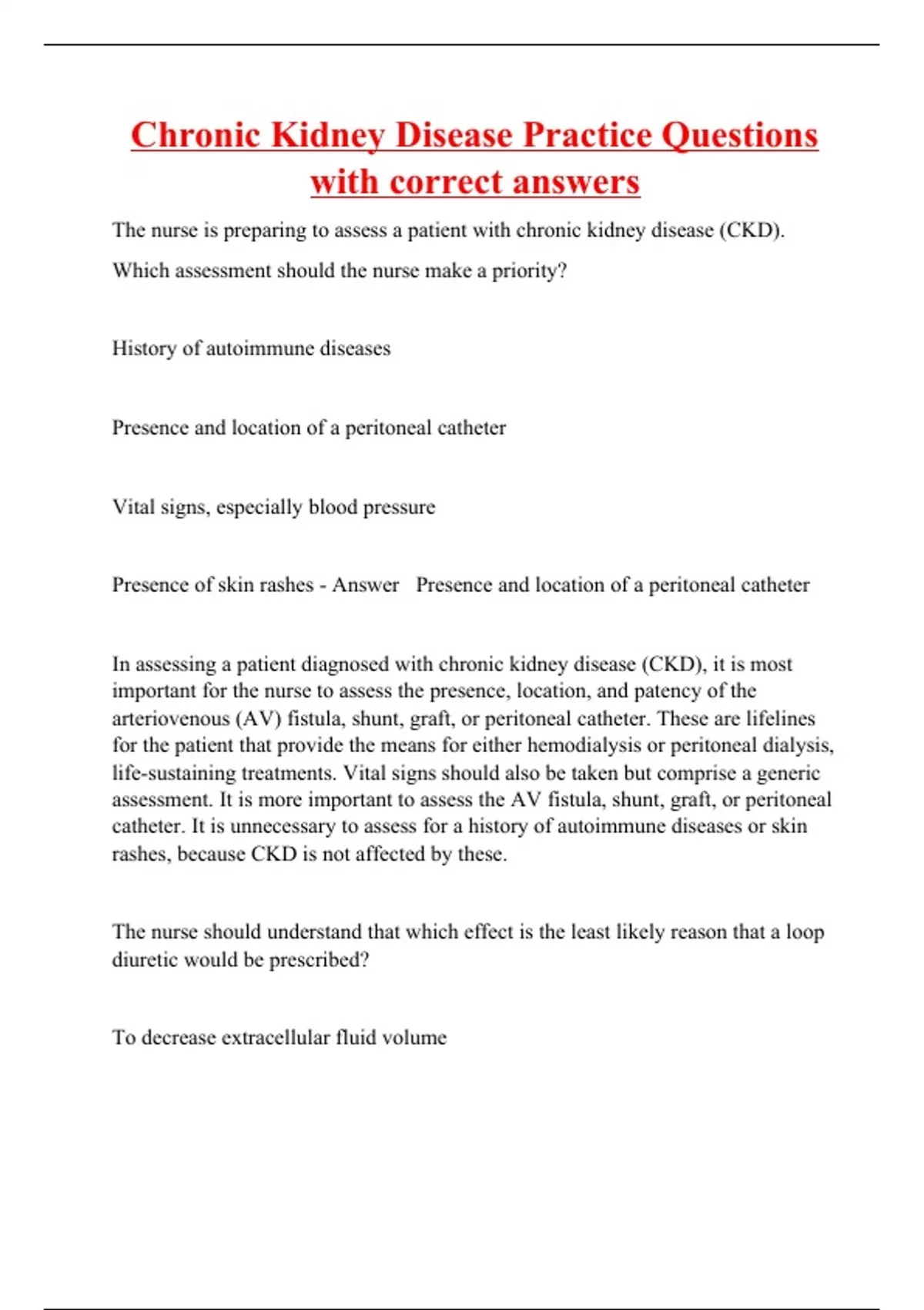 Chronic Kidney Disease Practice Questions with correct answers ...