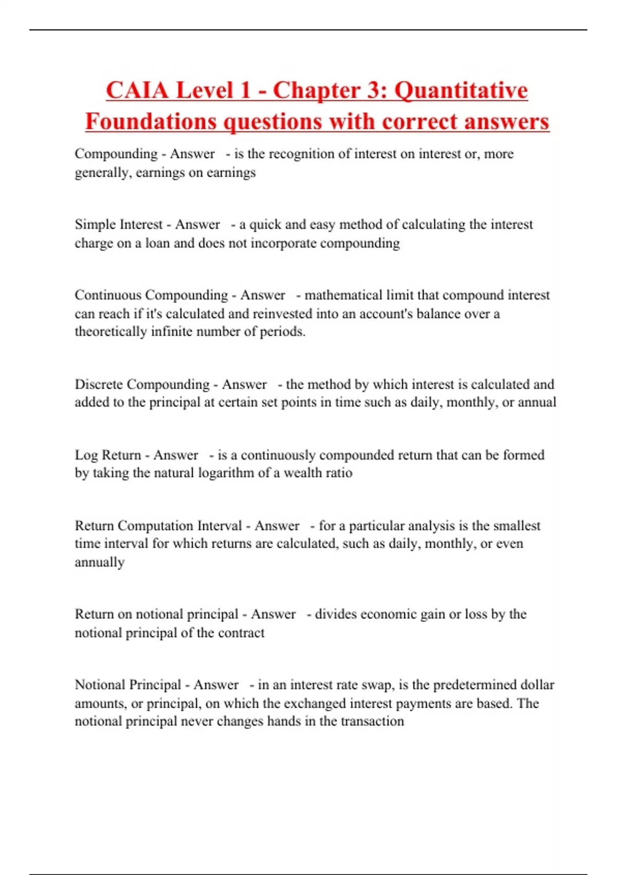 CAIA Level 1 - Chapter 3: Quantitative Foundations questions with ...