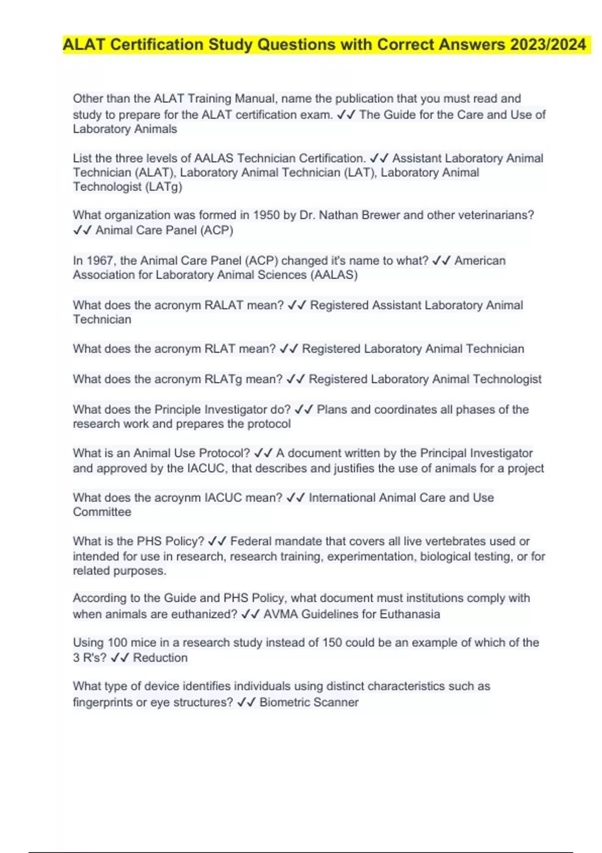 Alat Certification Exam Questions with Correct Answers 2023/2024 ...