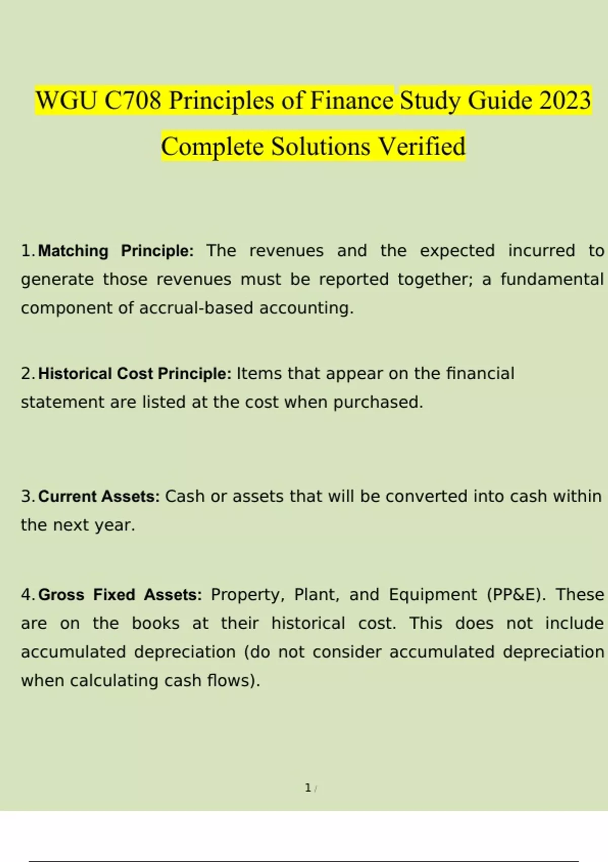 WGU C708 Principles of Finance EXAM 2023 STUDY BUNDLE PACK SOLUTION ...