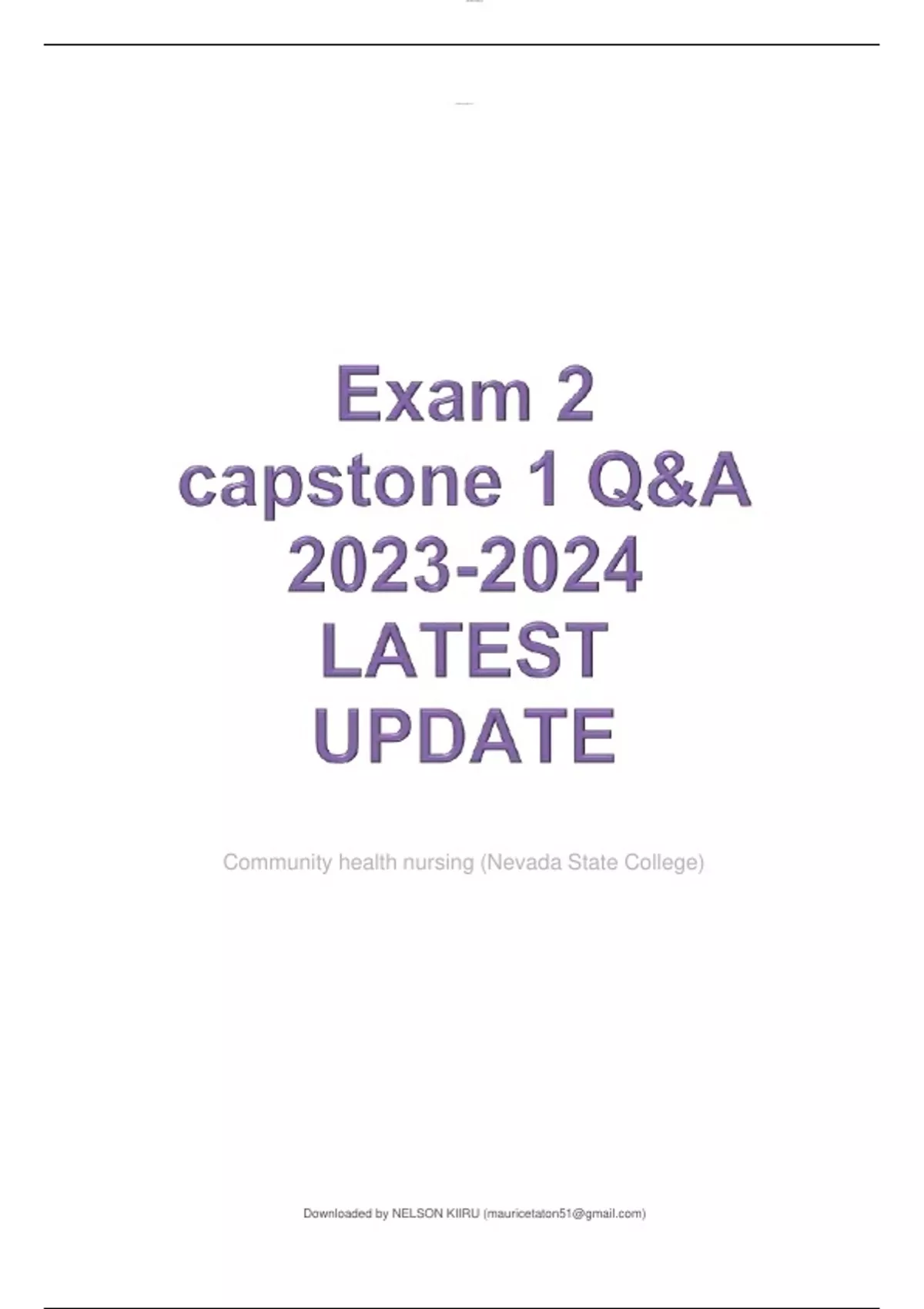 Exam 2 capstone 1 Q&A LATEST UPDATE - Community Health Nursing - Stuvia US