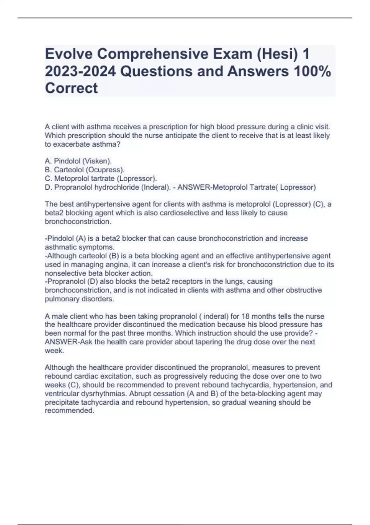 HESI Comprehensive/Evolve Comprehensive Exam BUNDLE| Questions and ...