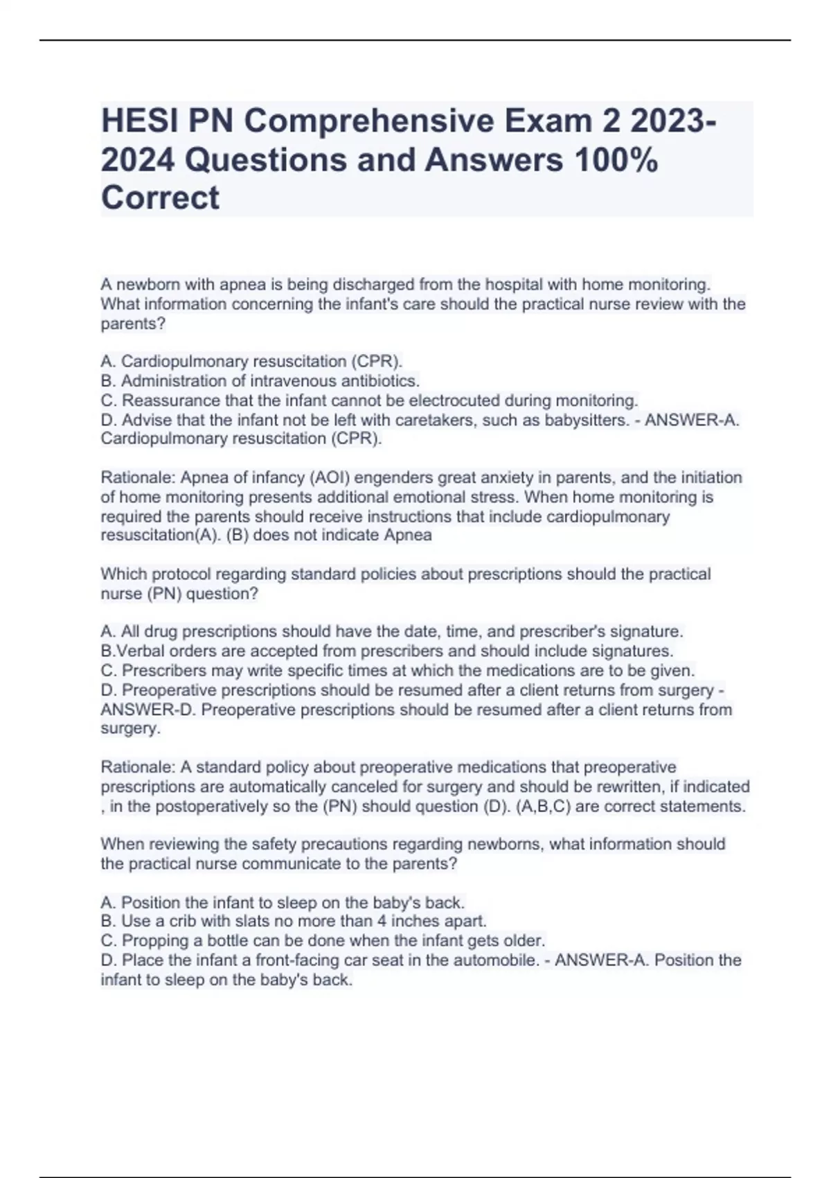 HESI PN Comprehensive Exam Questions and Answers 100% Correct - HESI PN ...
