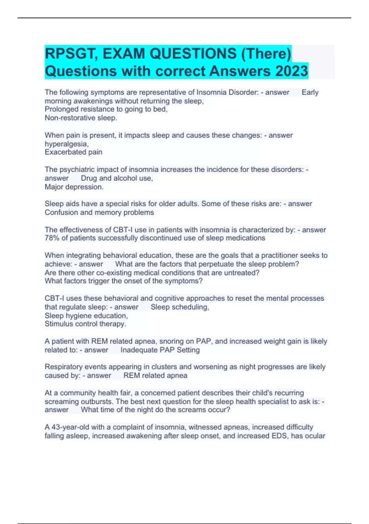 RPSGT, EXAM QUESTIONS (There) Questions with correct Answers 2023 ...